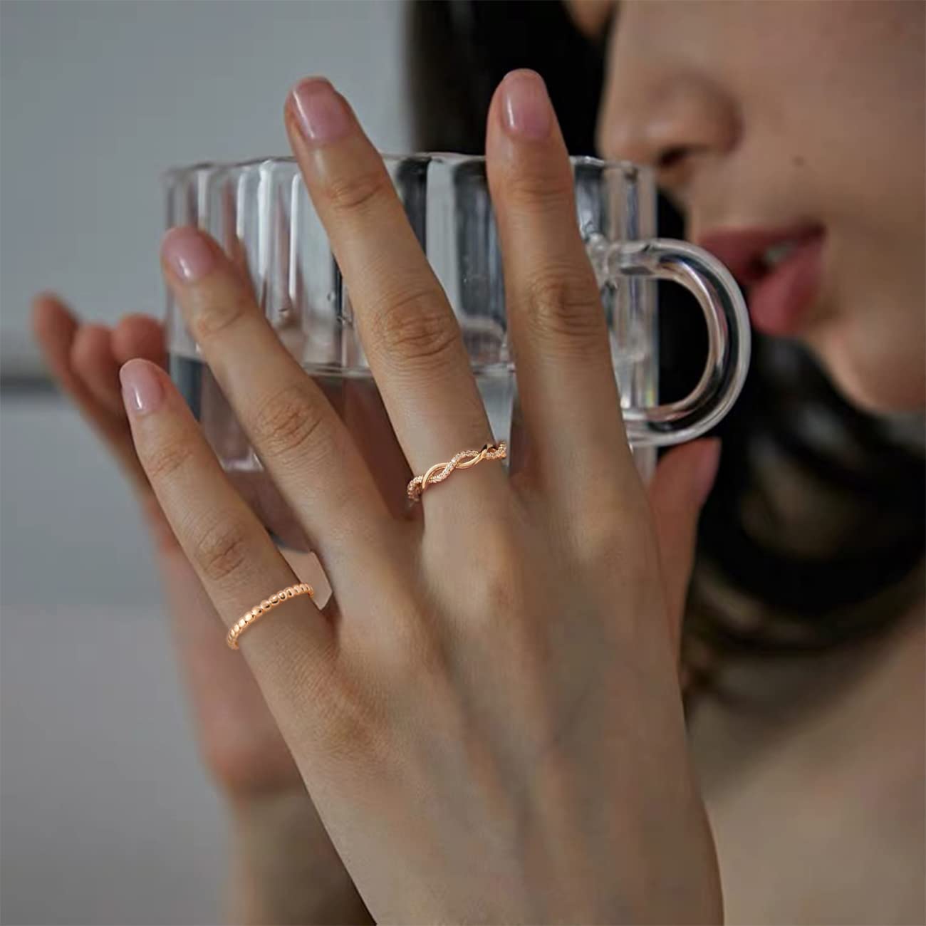 TOBENY 8PCS 14K Plated Gold Rings for Women Stackable Knuckle Rings Gold Silver Size 4 to Size 11 Rings 1.5mm- 3.8mm Midi Stacking Eternity Wedding Rings