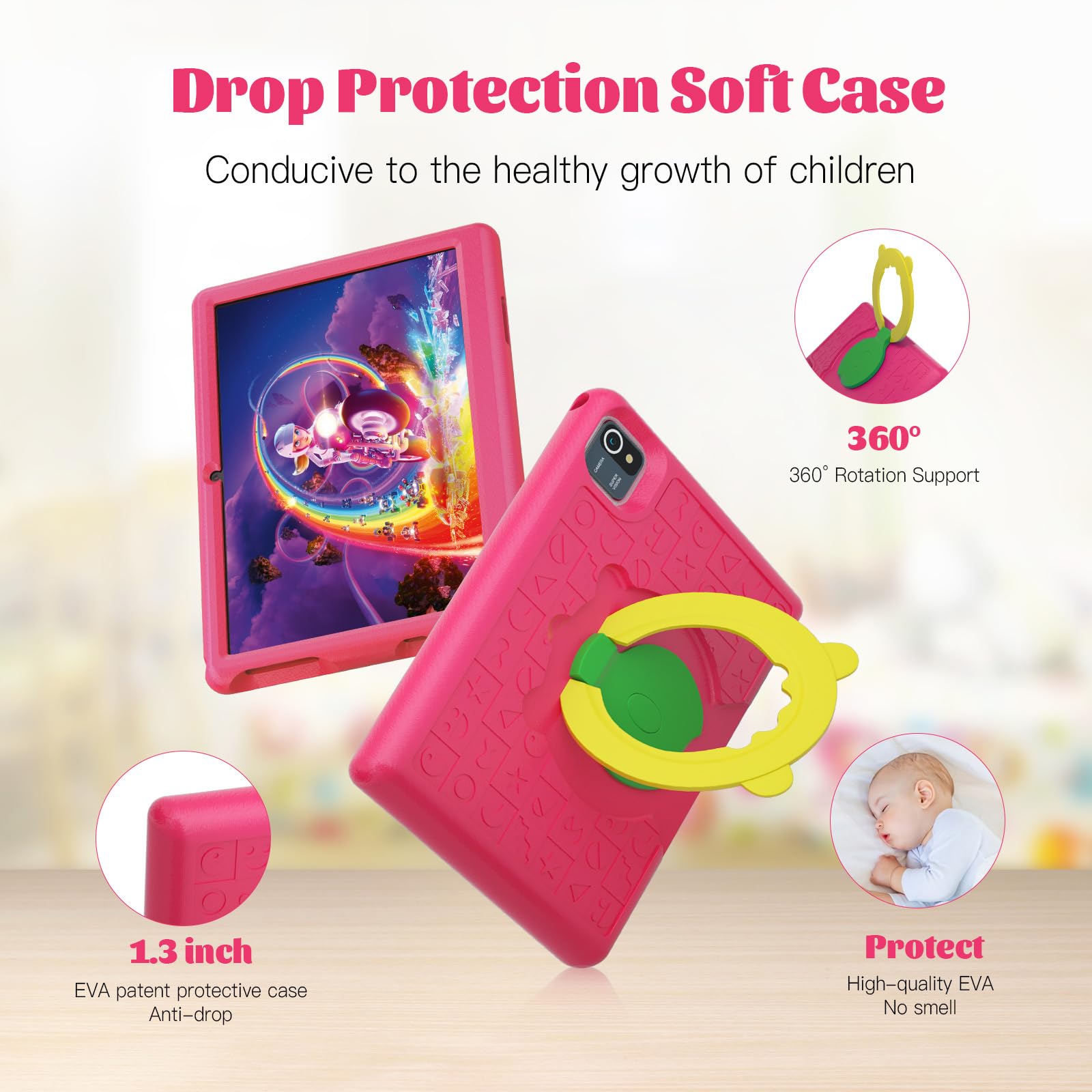 Paxodo Kids Tablet 10.1 inch, 32GB ROM Android 12 Tablet PC IPS HD 5000mAh Kid-Proof Case Tablets (Pink)