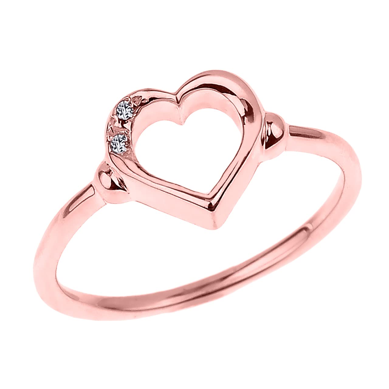 Modern Contemporary Rings 10K Rose Gold Diamond Accented Open Heart Ring with PavƩ Set Gems (J-K Color, I1-I2 Clarity) - Size 6-3/4