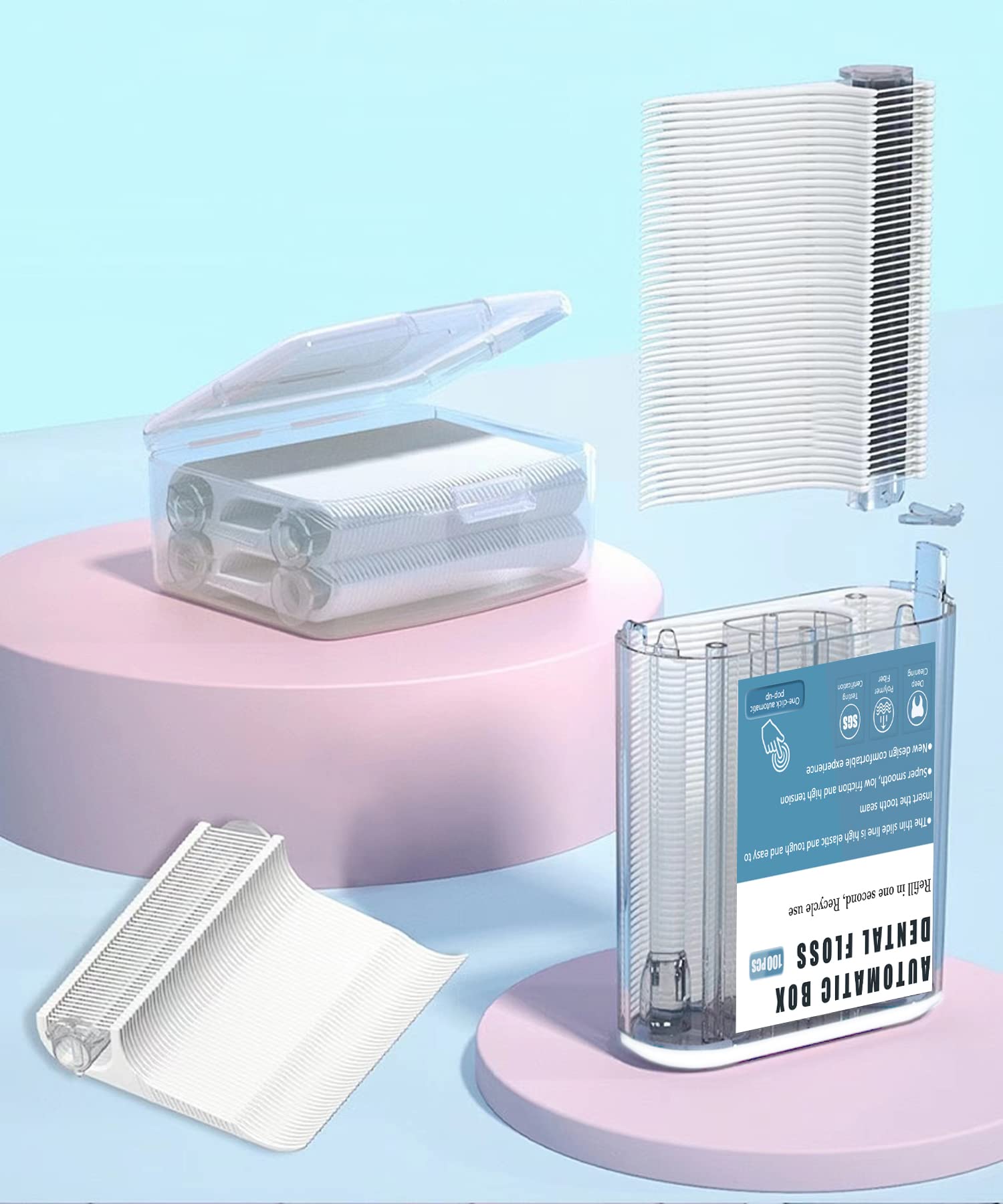 ZHENBUCUO Floss Picks Dispenser, Total 300 Count(White) Dental Flossers for Adults, Pop-up Automatic Floss Dispenser and Refills, Dental Floss Pick Holder Reusable for Home Hotel Travel Clean Teeth
