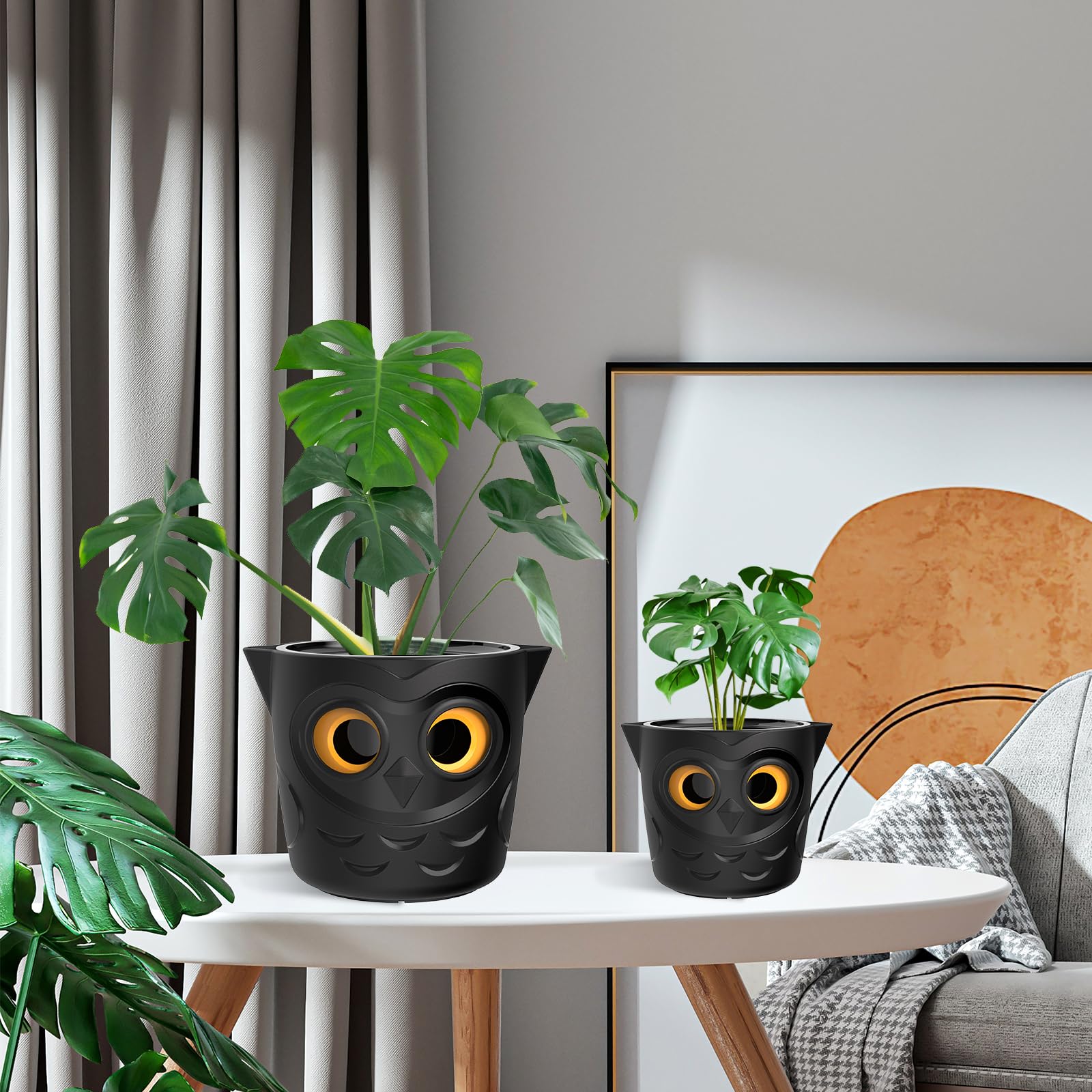 Restmo 3 Pack Plant Pots, 5β Self Watering Planters for Indoor Plants, Plastic Flower Pots with Owl Eye Water Level Indicator, for House Plants, African Violet, Succulents, Monstera, Dark Black