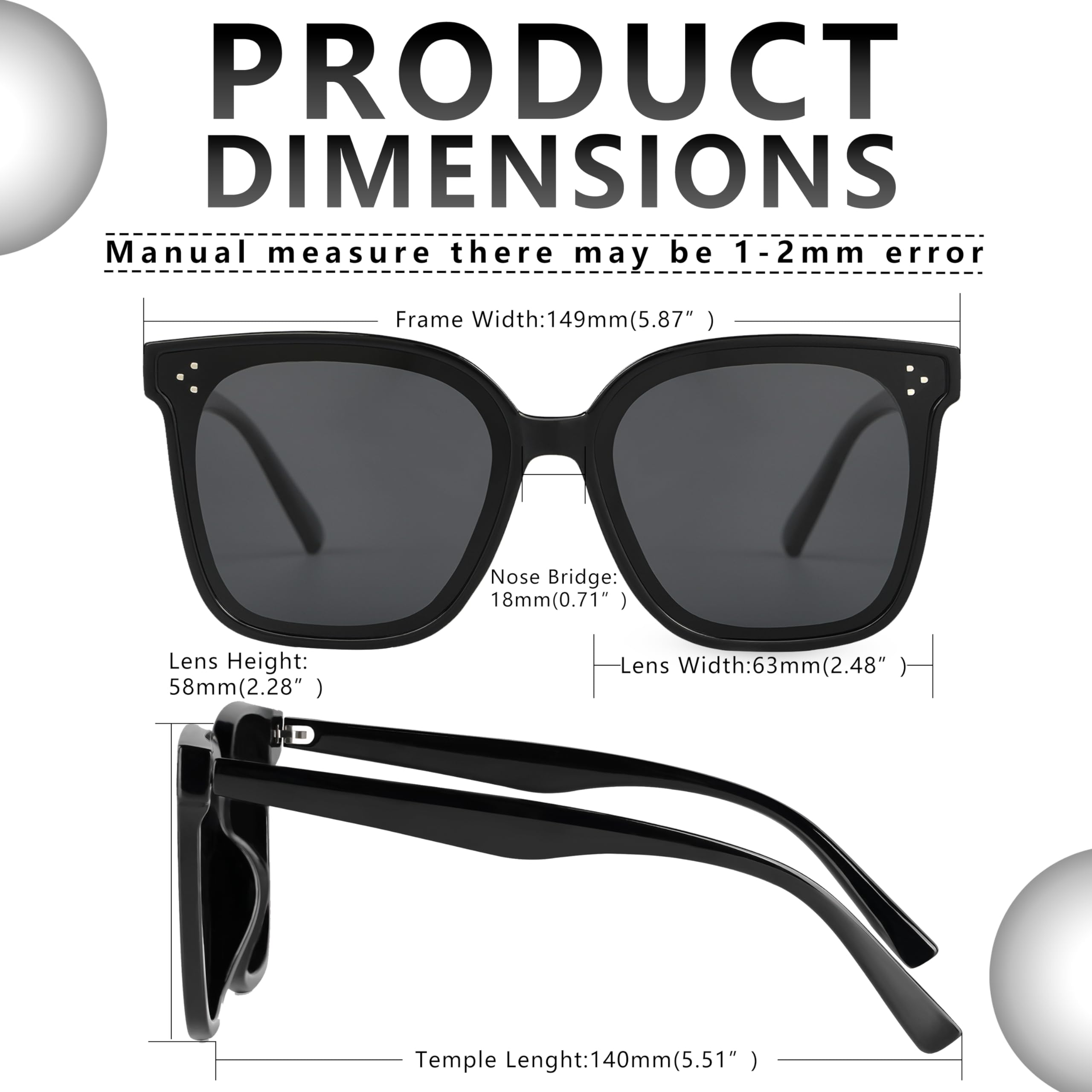 Yaserra Trendy TAC Polarized Square Sunglasses for Women Men, Oversized Lightweight TR90 Frame UV400 Protection
