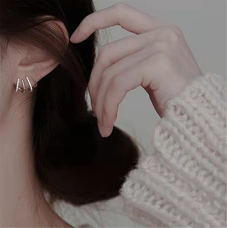 Todenb Claw Earring Cuff for Women,Zircon Needle Ear Cuffs Stud Earrings Minimalist Ear Wrap Piercing Earrings for Prom Jewellery (Silver)