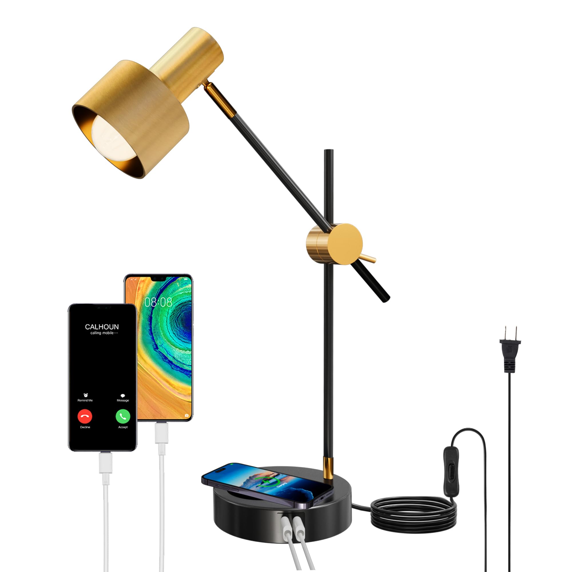 Rlewong Desk Lamp with Charger, USB Charging Port, Touch Control Bright, Eye Caring Natural Light, Made of Metal