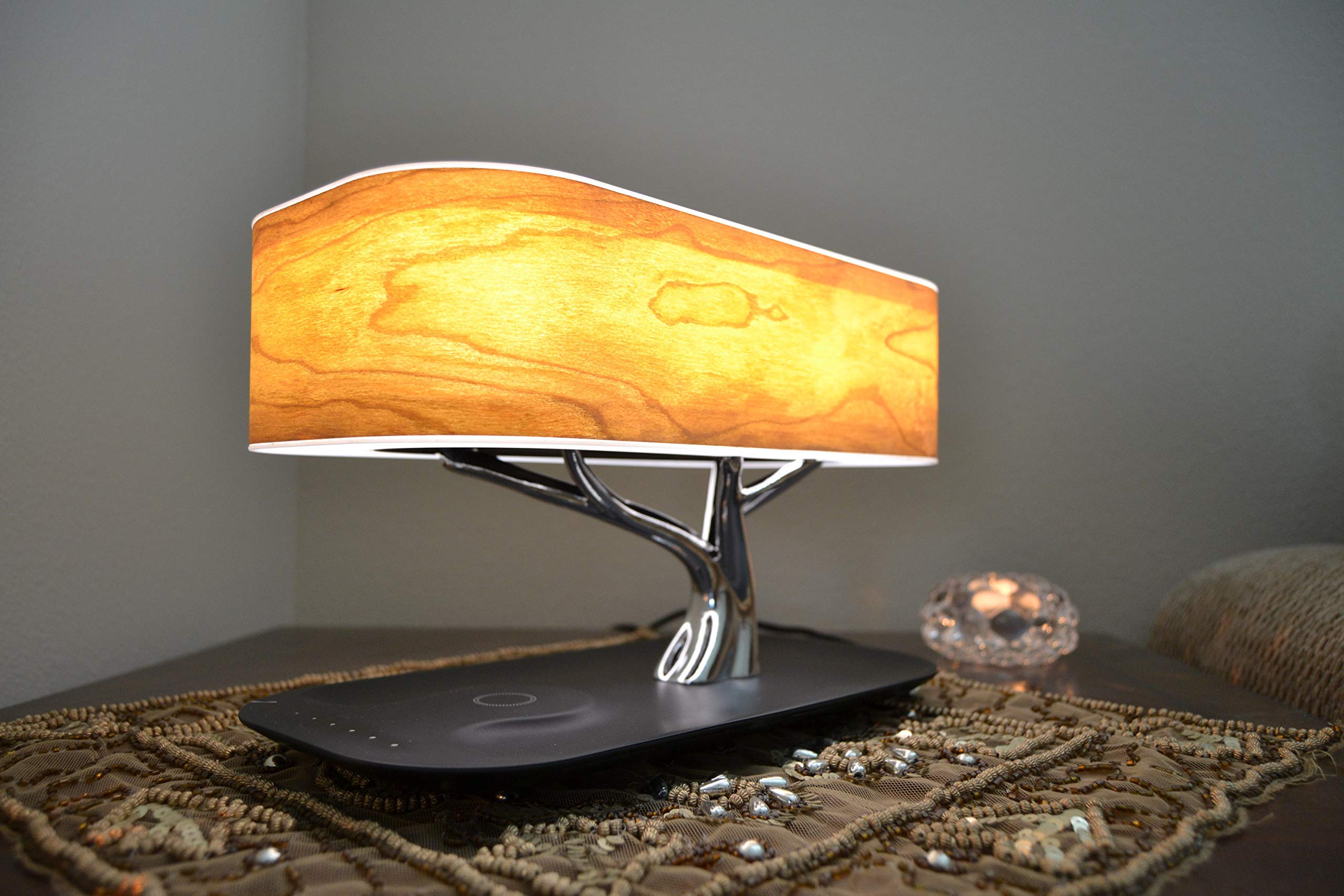 SBOTLIGHT Bedside Tree Lamp with Bluetooth Speaker and Wireless Charger Desk Tree of Life lamp Sleep Mode Stepless Dimming LED Night Light QI Charging Phones Wireless Charge