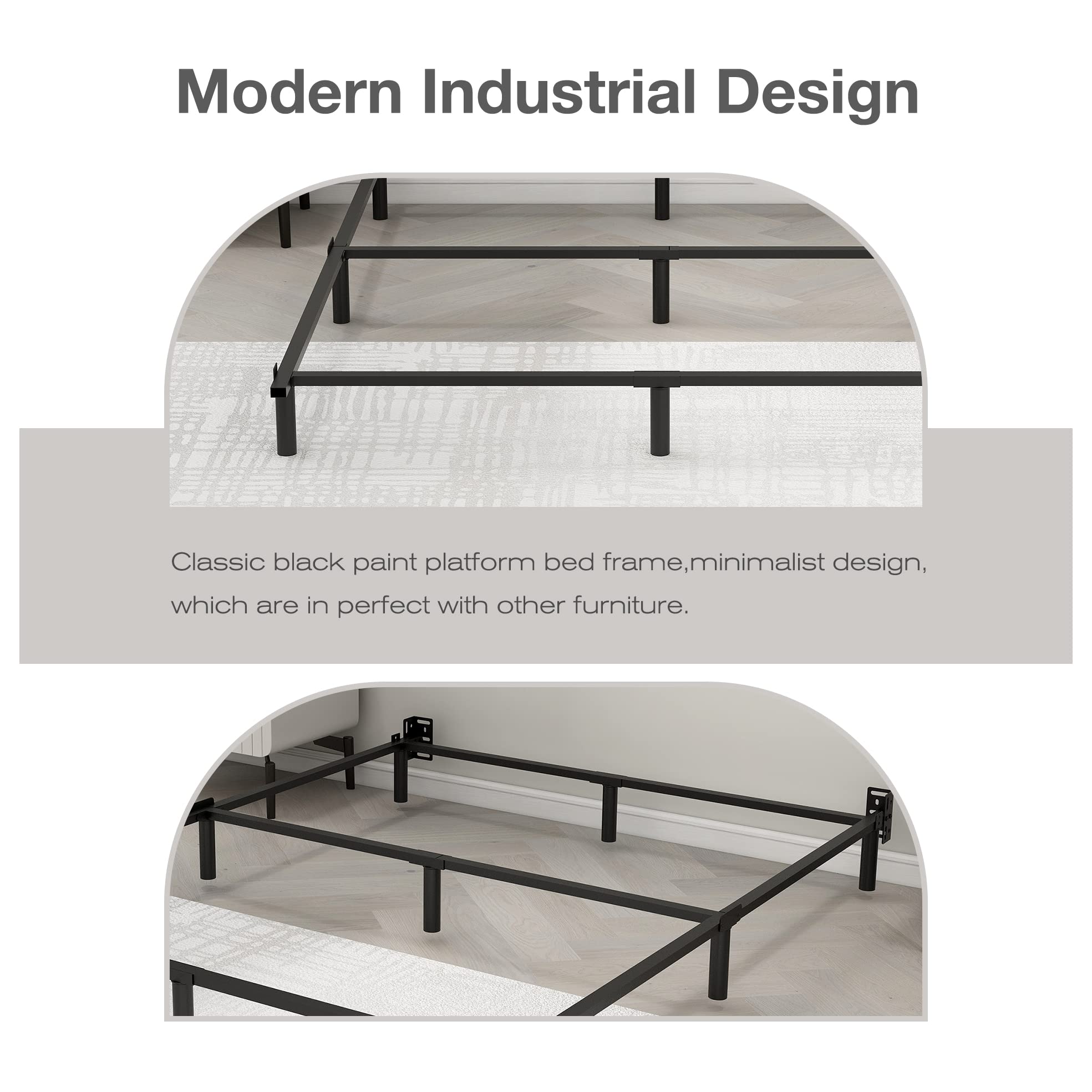 Nightell 7 Inch Metal Platform King Bed Frame,Bed Base for Box Spring,Non-Slip,Easy Assembly,Heavy Duty King Size Bed Frame Black