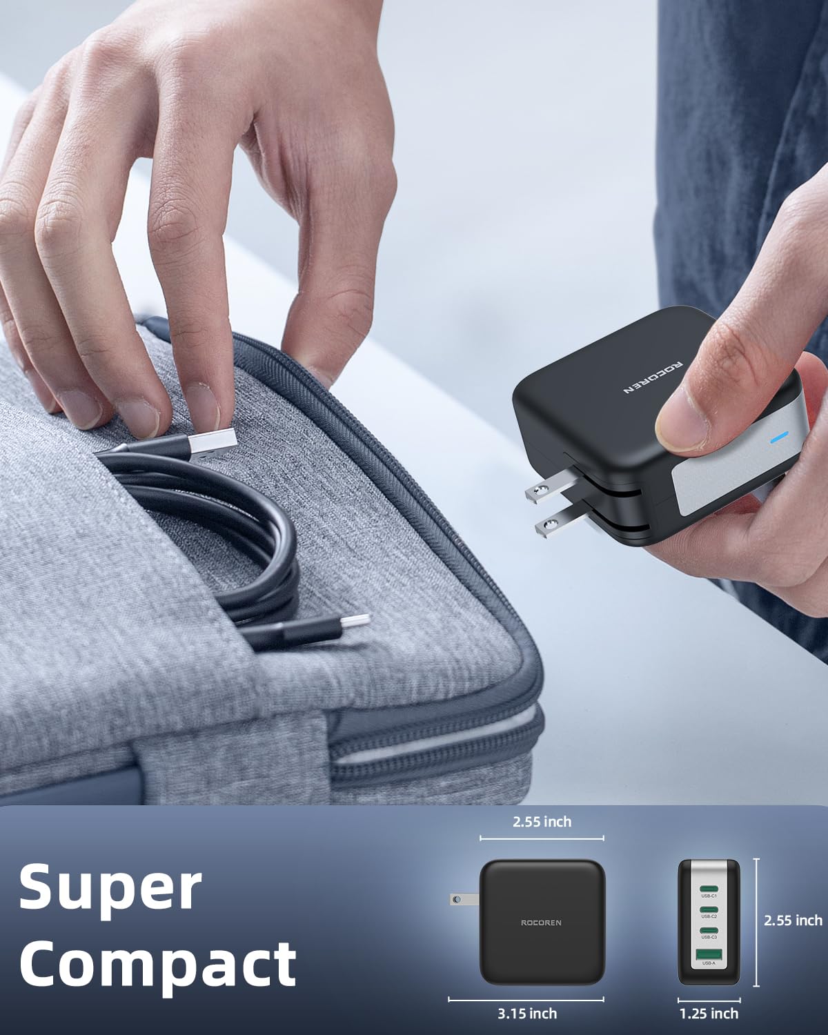 Rocoren 100W USB C Charger, Dual 4 Ports PD3.0 QC5.0 PPS Fast Charger for MacBook Pro, iPad, iPhone, Samsung, Laptop