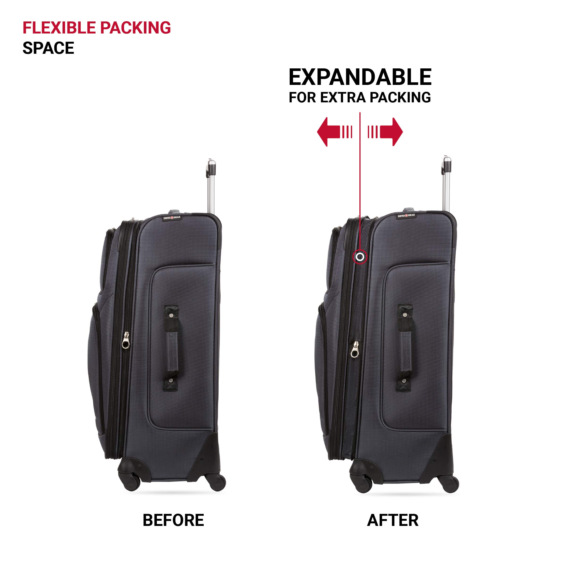 SwissGear Sion Softside Expandable Roller Luggage, Dark Grey, 3-Piece Set (21/25/29)