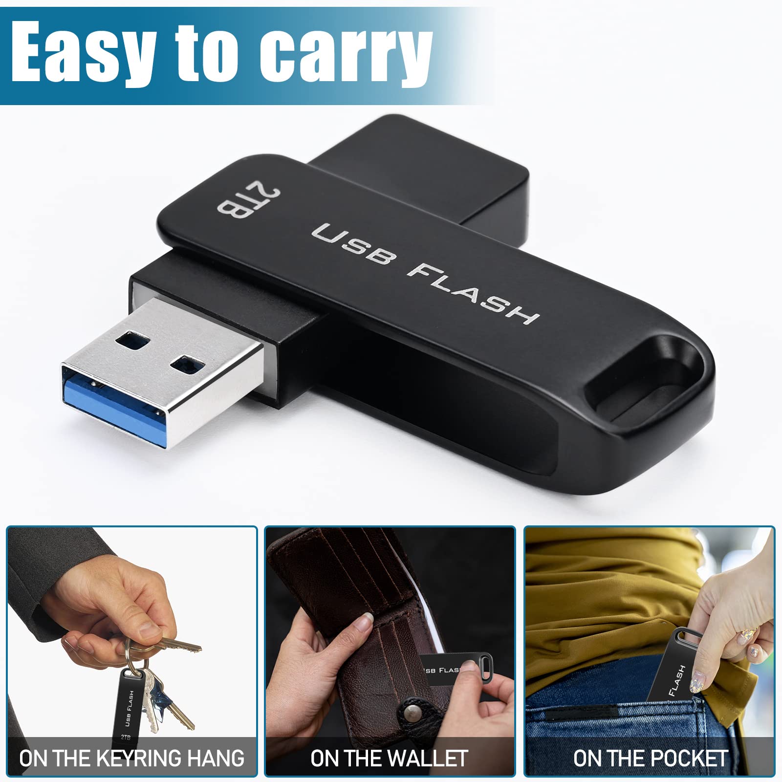 TOEYSO USB Flash Drive, Ultra High Speed Flash Drive,USB 3.0 Memory Stick, External Data Storage Thumb Drive with Rotated Design for Storing Photo/Video/Music/File (Black) (A92)