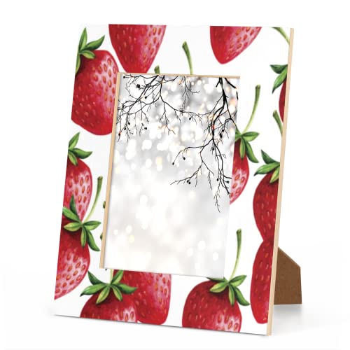 Pardick Fresh Strawberry 8x10 Picture Frame, Watercolor Fruit Red Wooden Photo Frames for Tabletop and Wall Display, Picture Frame Home Office Decor