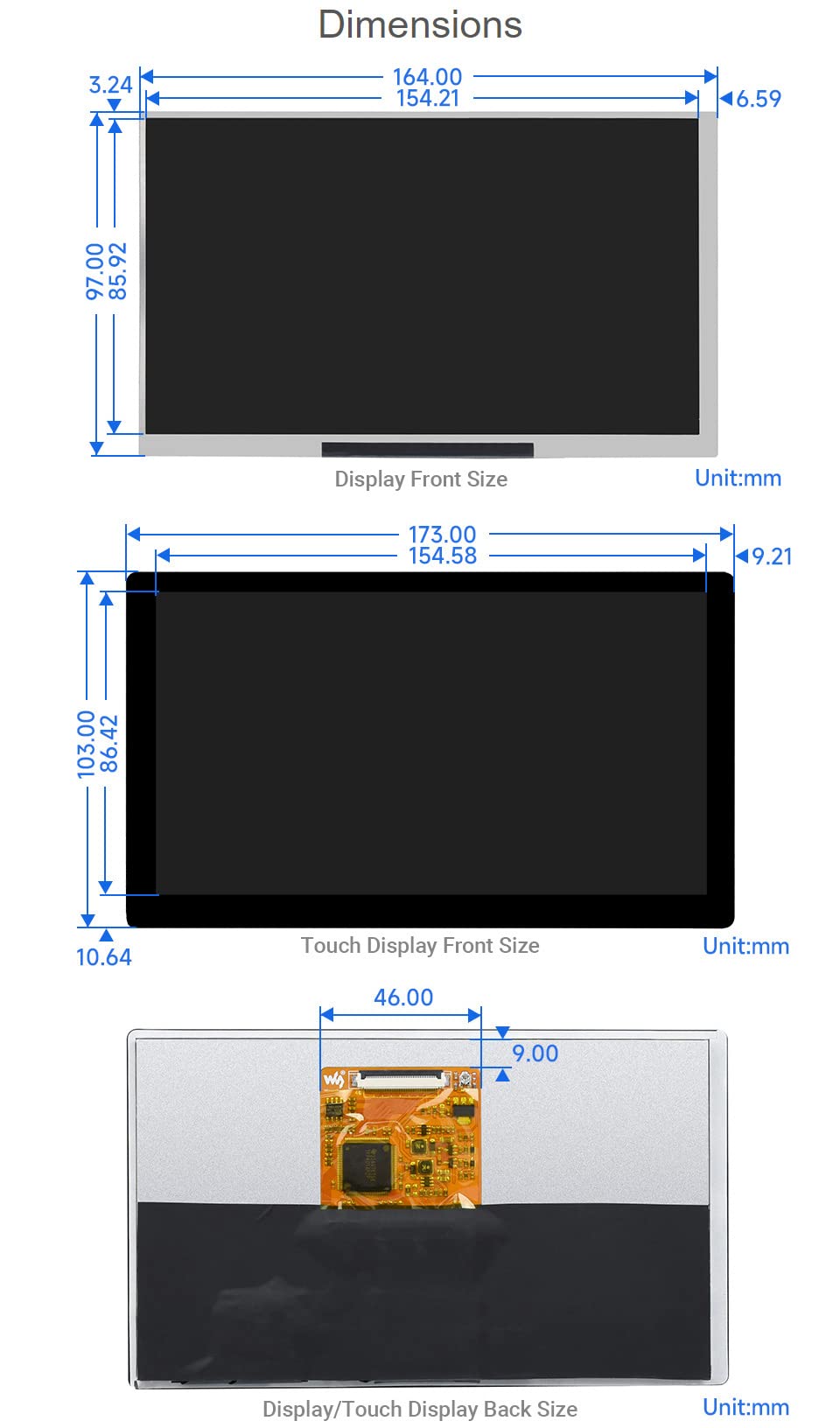 waveshare 7inch IPS Integrated Display Compatible with Raspberry Pi 4B/3B+/3B/2B/B+/A+/Zero/Zero W/WH/Zero 2W Supports Jetson Nano and Windows PC 1024 × 600 Resolution No Touch with Accessories