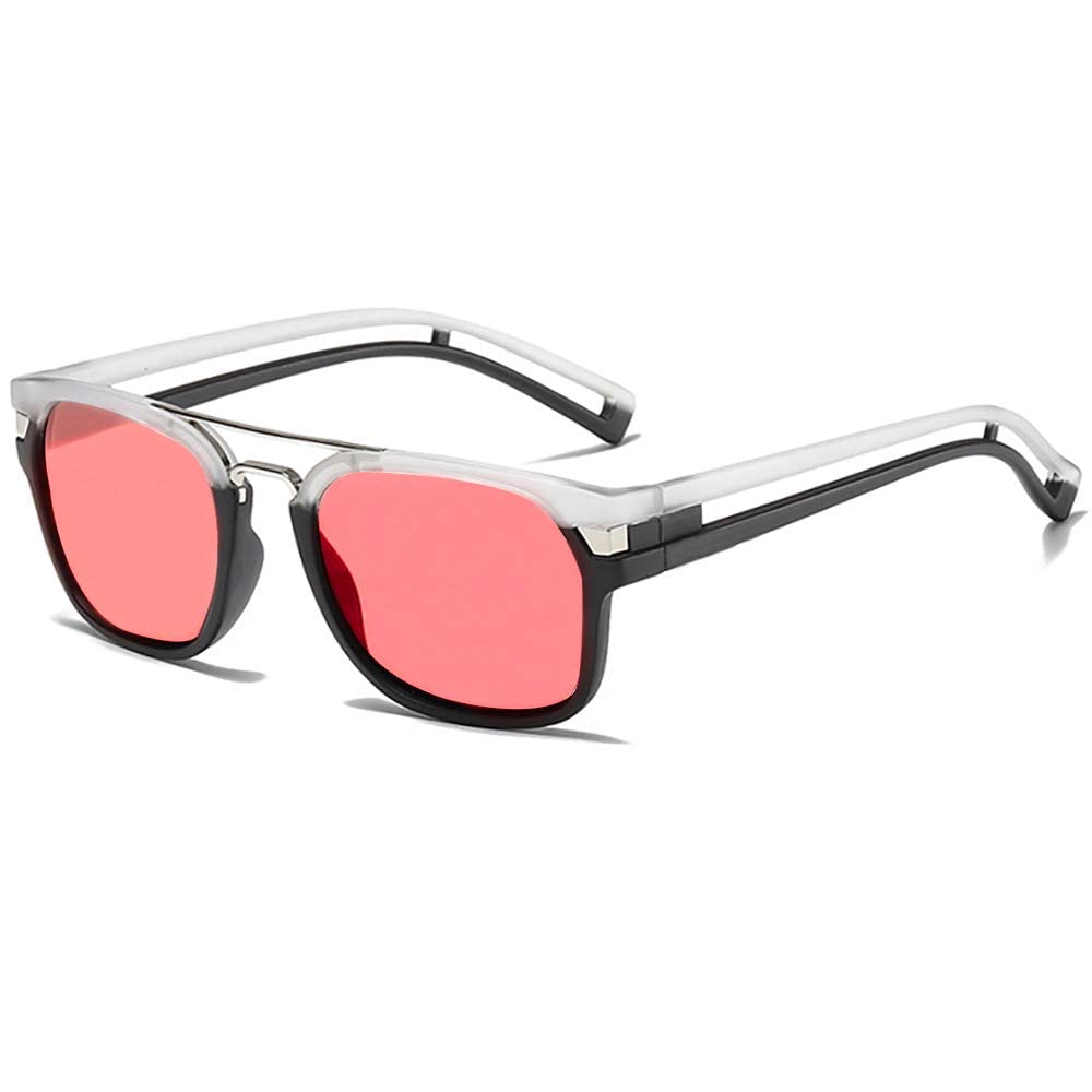 SHEEN KELLY Polarized Square Sunglasses for Men Women Retro Rectangular TR90 Frame Red Pink Tinted Lens Eyewear