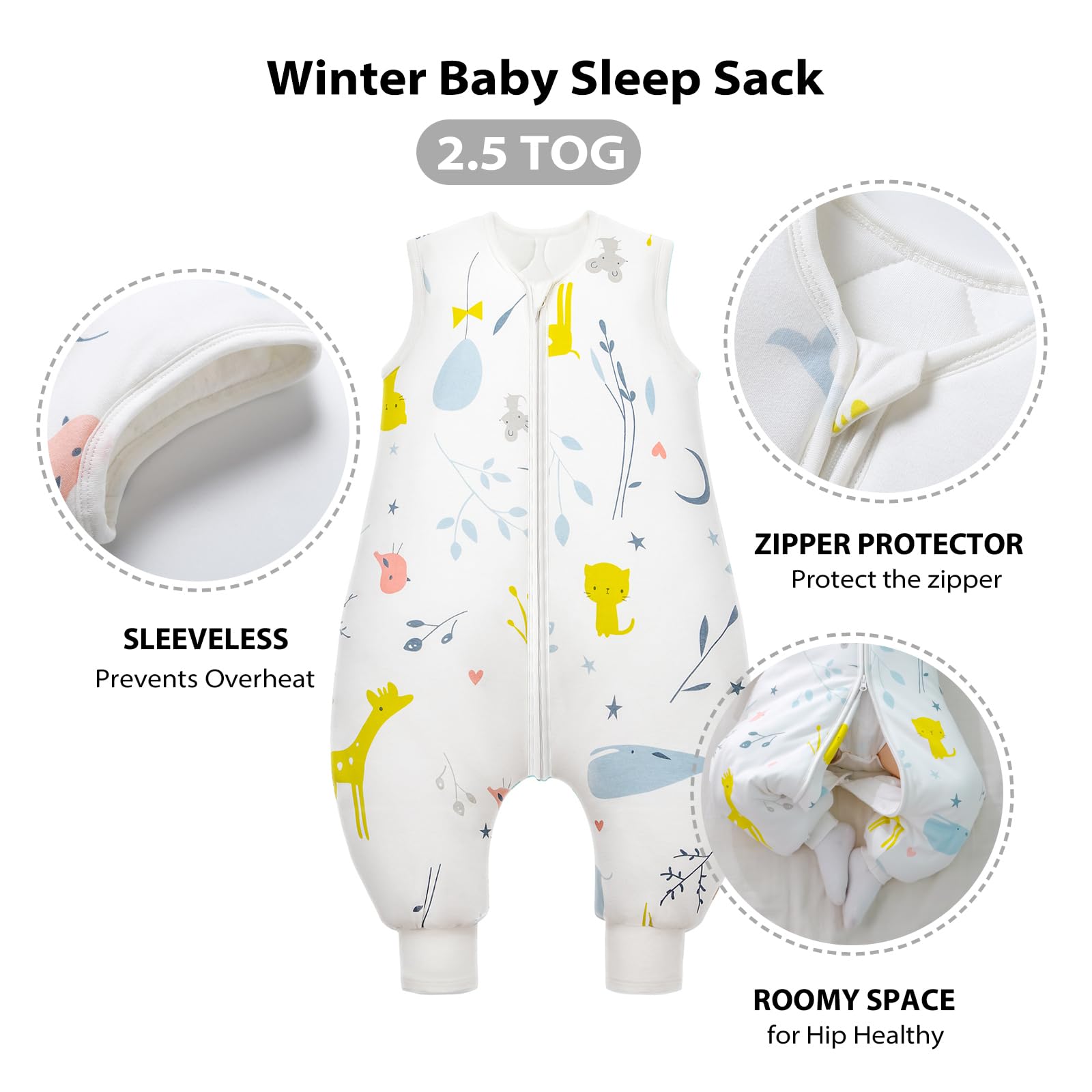 Mosebears Baby Sleep Sack with Feet,Baby Winter Sleep Sack for Toddler Thicken 2.5 TOG (18-36 Months, Baby height 34-38 inches)
