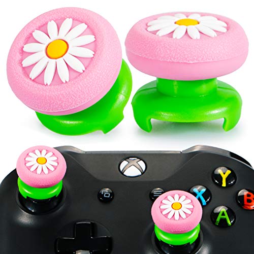 Playrealm FPS Thumbstick Extender & 3D Texture Rubber Silicone Grip Cover 2 Sets for Xbox Series X/S & Xbox One Controller(Daisy Coral)