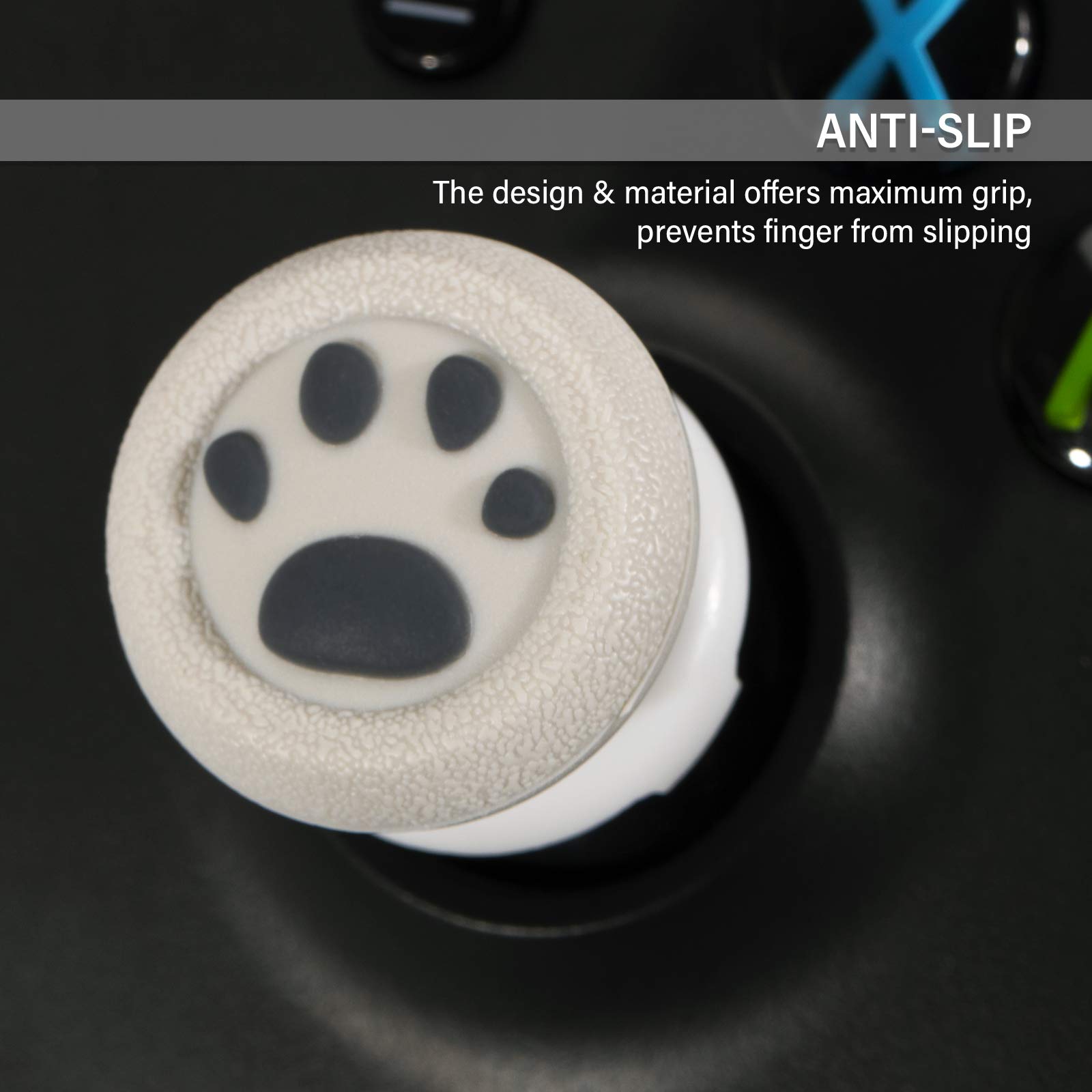 Playrealm FPS Thumbstick Extender & 3D Texture Rubber Silicone Grip Cover 2 Sets for Xbox Series X/S & Xbox One Controller (Cat Paw Grey)