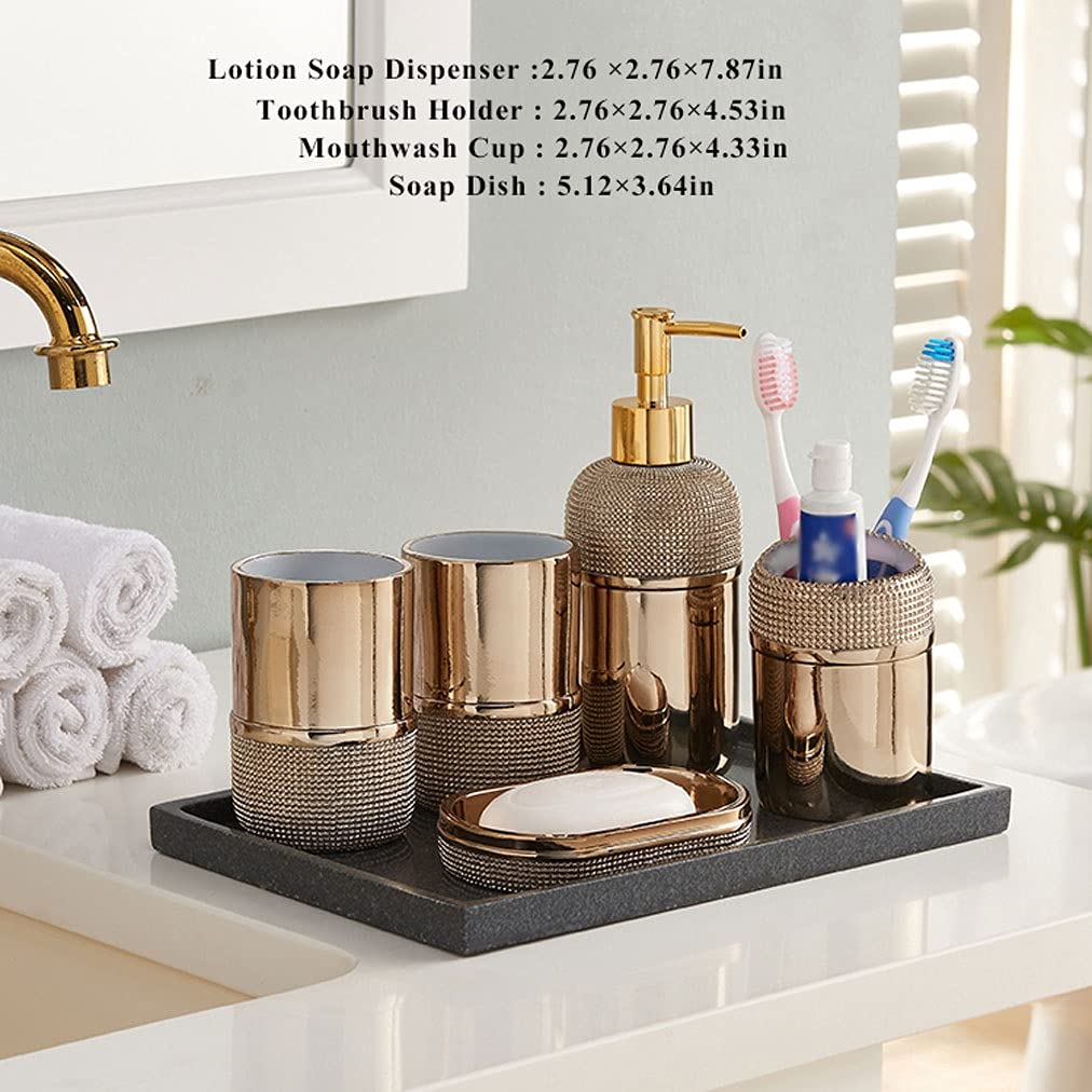 Soap Dispenser Bathroom Accessories Set - 6 Piece Luxury Gold-Plated Bathroom Set with Soap Dispenser Toothbrush Holder Tumbler Soap Dish and Tray Bathroom Soap Dispenser (Color : Silver)