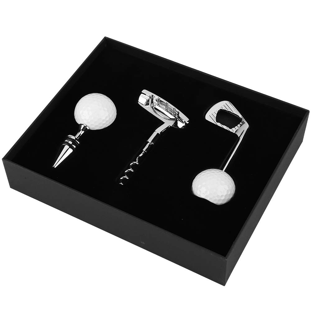 Wine Opener Set, Golf Bottle Opener, Manual Wine Bottle Opener, Zinc Alloy Handle Corkscrew Kit, for Wedding Birthday Day Wine Gift Set, for Golf Lovers and Beer Lovers (3 Pcs)