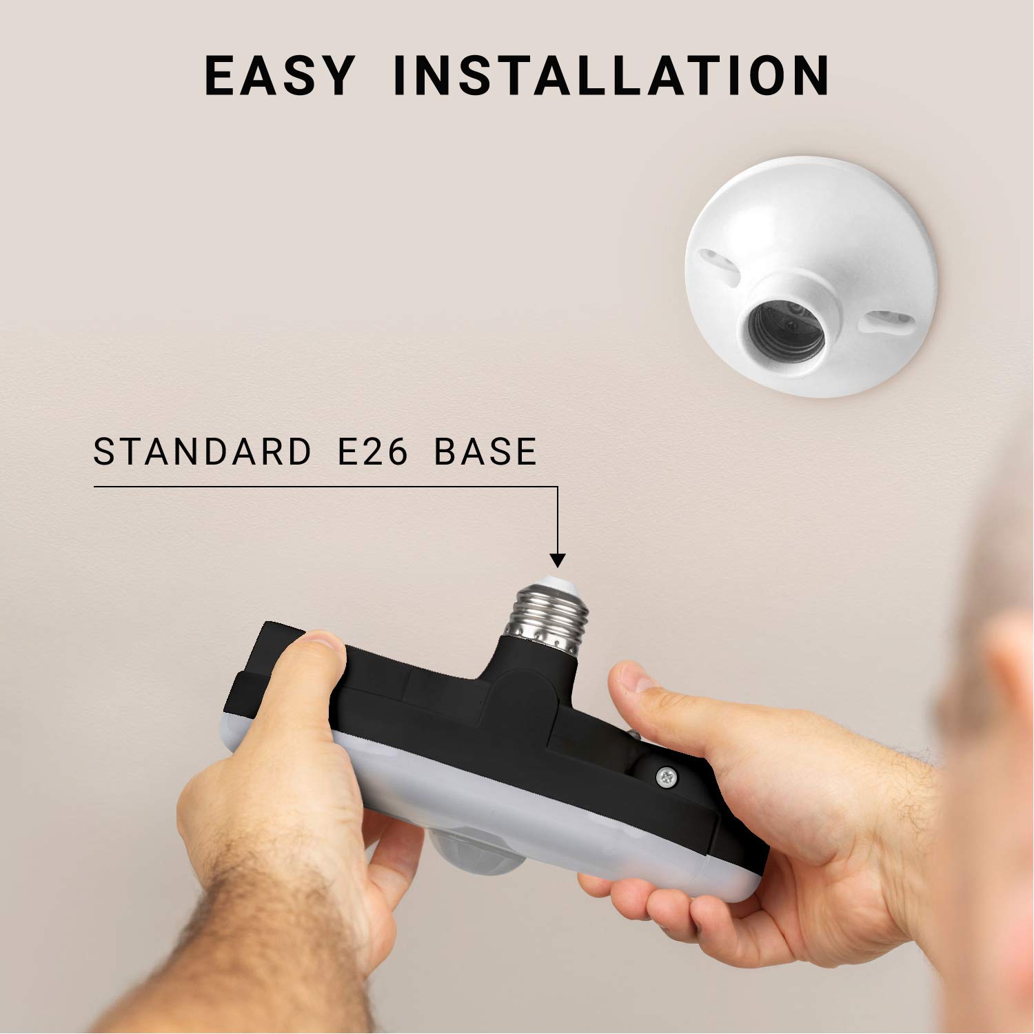 PARMIDA LED Garage Light, Motion Activated, 30W Shop Work Light, E26/E27 Medium Base, 4 Adjustable Panels, Dusk to Dawn Motion Sensor, 5000K, Indoor/Outdoor Screw in Ceiling Light, ETL - Black, 2 Pack