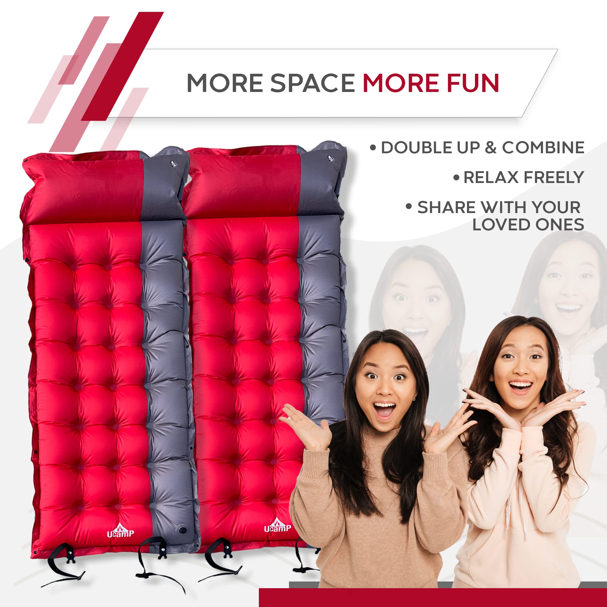 UCAMP Self Inflating Sleeping Pad β 74 x 26-inch Inflatable Camping Pad with Cushion β Lightweight Portable Camping Sleeping Pad β Waterproof Air Mattress for Hiking, Backpacking, Outdoor