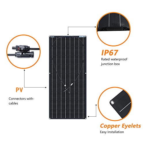 XINPUGUANG 100W 12V Flexible Solar Panel Monocrystalline Charger Lightweight Charging for Camping RV Boat Caravan Cabin Tent Car(100W-1)…