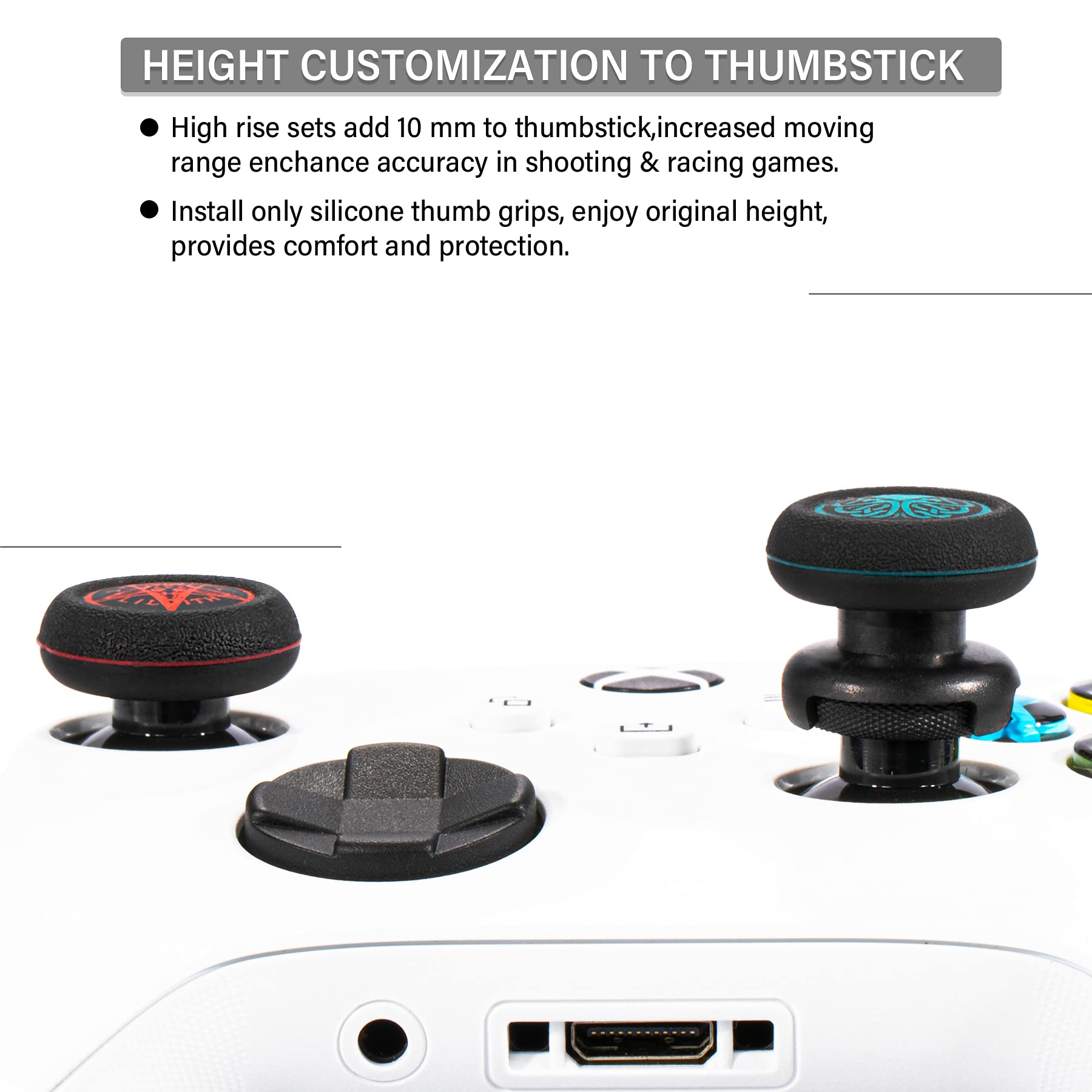 Playrealm FPS Thumbstick Extender x 2 & Printing Rubber Silicone Grip Cover x 4 for Xbox Series X/S & Xbox One Controller(Cthulhu Abyss Blue&Demon Circle)