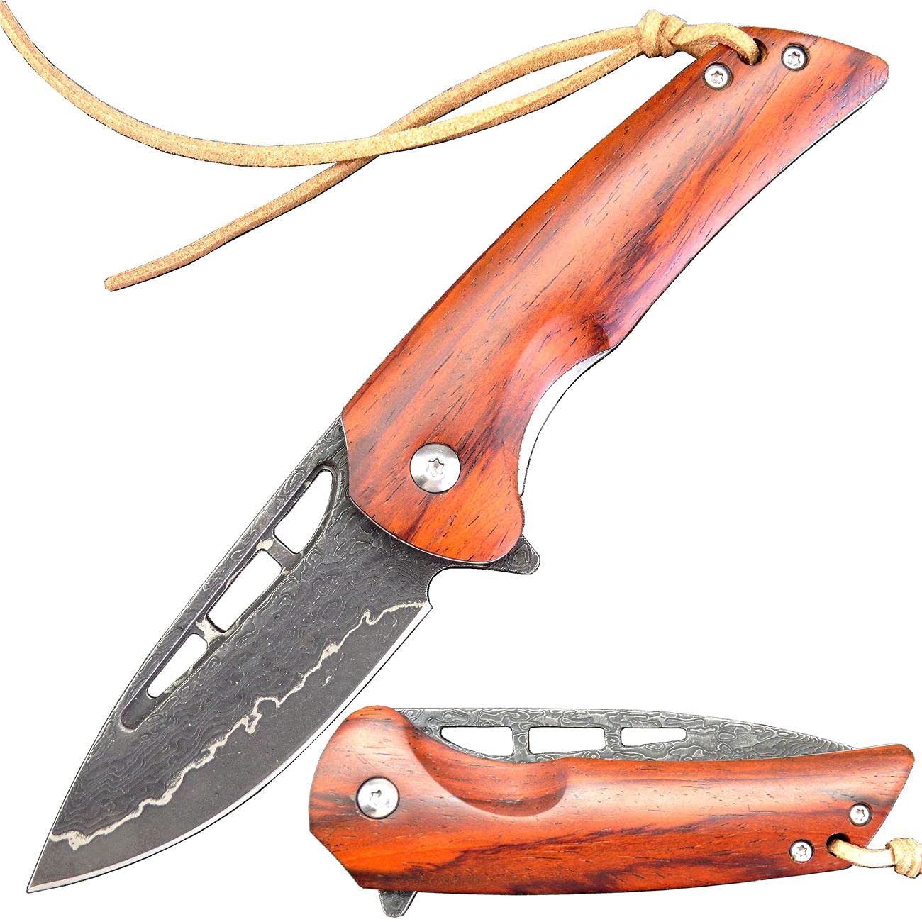 Sitivien ST217 Damascus Steel Folding Knife, Dalbergia Handle and VG10 Core Blade EDC Tool Knife for Outdoor, Camping, Hiking, Hunting