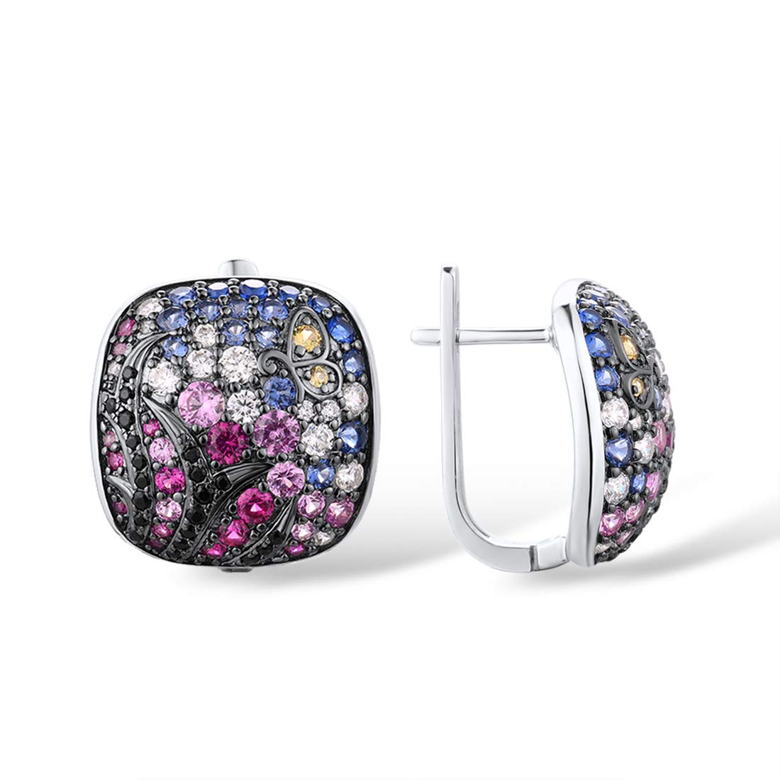 Santuzza Cushion Dangle Earrings 925 Sterling Silver Created Pink Sapphire White Nano Cubic Zirconia Drop Earring for Women