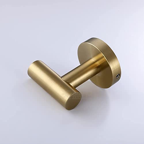 ZWTNBFST Bath Towel Hook Wall-Mounted SUS 304 Stainless Steel Coat Hook for Bathroom Kitchen Livingroom Garage Hotel Brushed Finish 2 Pcs (Brushed Gold)