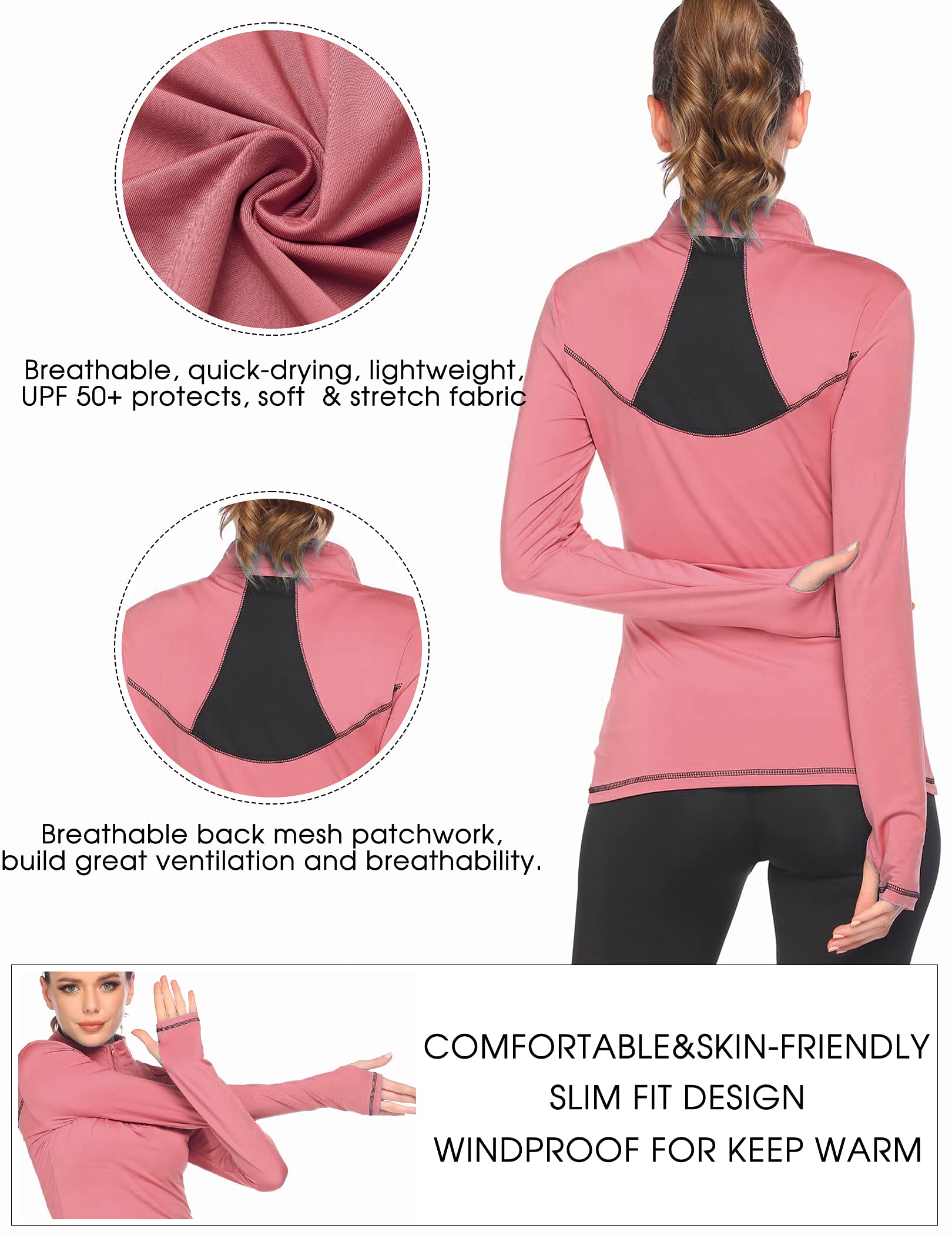 PINSPARK Women's Long Sleeve Stretchy Thumb Hole Workout Sports Active Jacket Shirt Grey Small