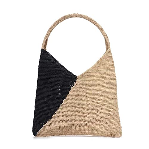 TJLSS Casual Large Capacity Tote Hand-Woven Bag Patchwork Women Shoulder Bags Summer Beach Handbags Big Purses (Color : E, Size : 1)