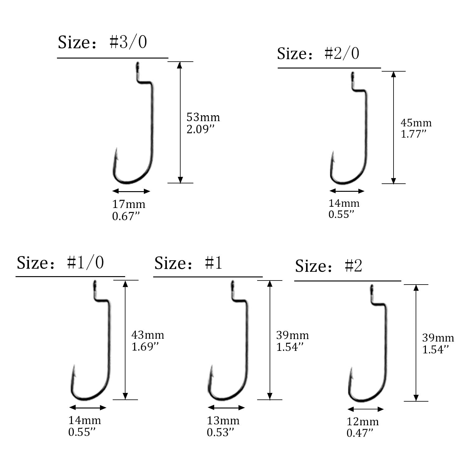 THKFISH 50pcs/Box Fishing Offset Worm Hooks EWG-Offset Fishing Hooks Round Bend Offset Worm Hooks Wide Gap Hooks with Barbed Shank #2#1 1/0 2/0 3/0-Offset Wide Gap Hooks