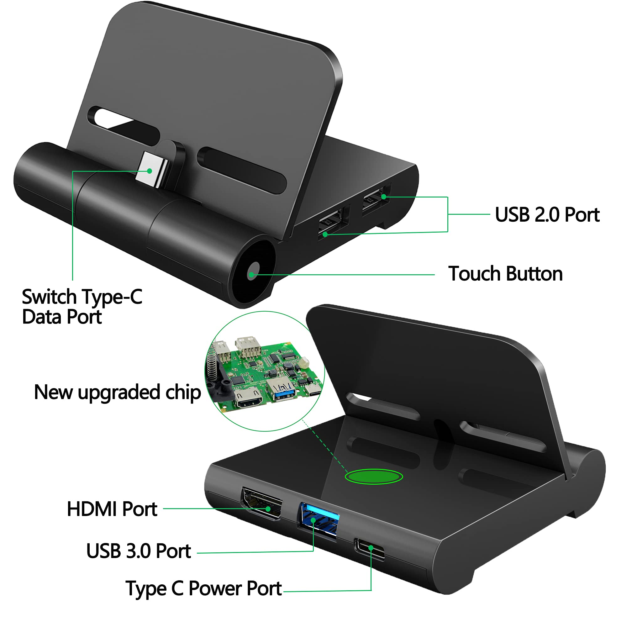TOMSHEIR Docking Station for Nintendo Switch, Portable Charging Dock Support 4K HDMI TV Adapter Set Replacement for Official Nintendo Switch with USB 3.0 Port