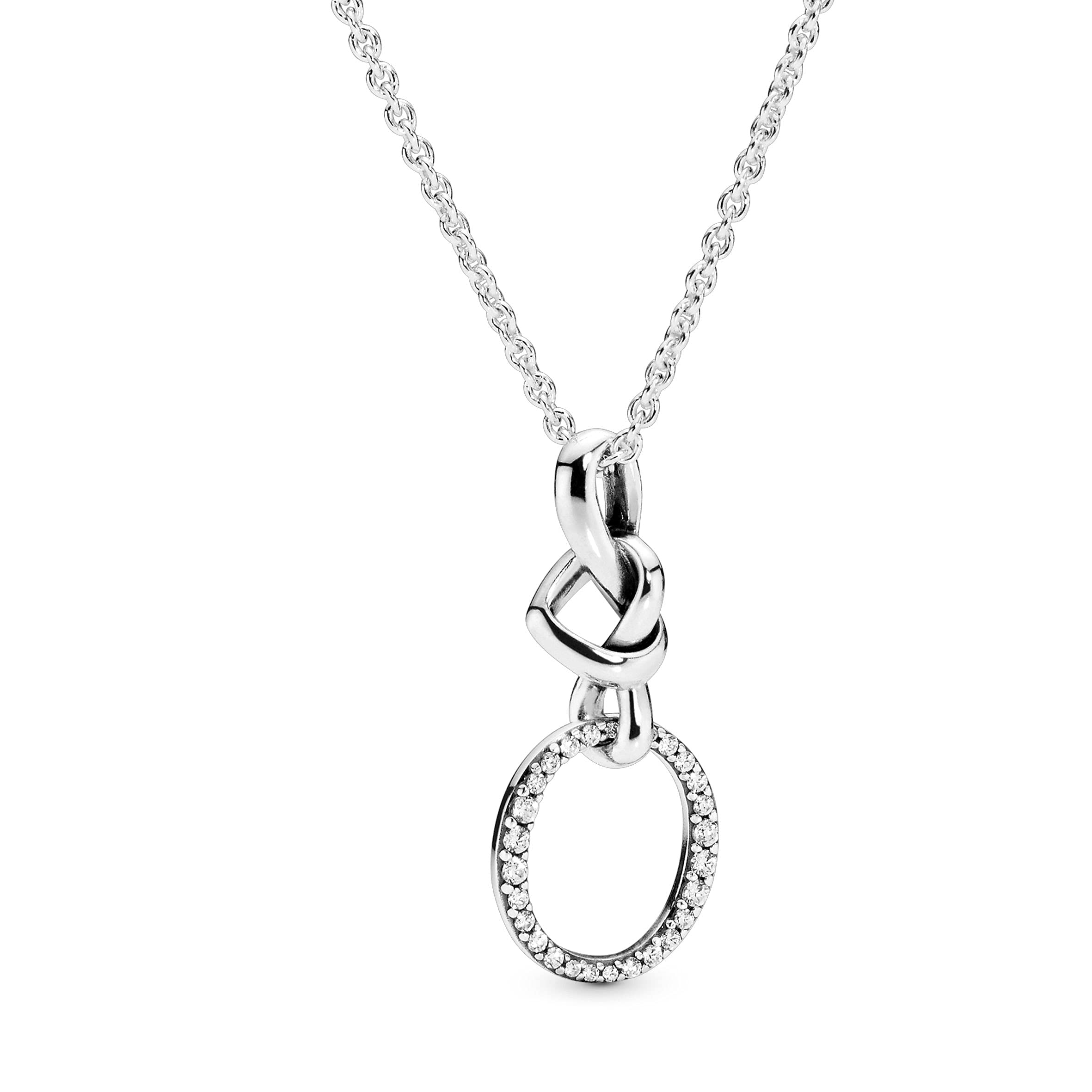 Pandora Jewelry Knotted Heart Pendant Cubic Zirconia Necklace in Sterling Silver, 23.6"
