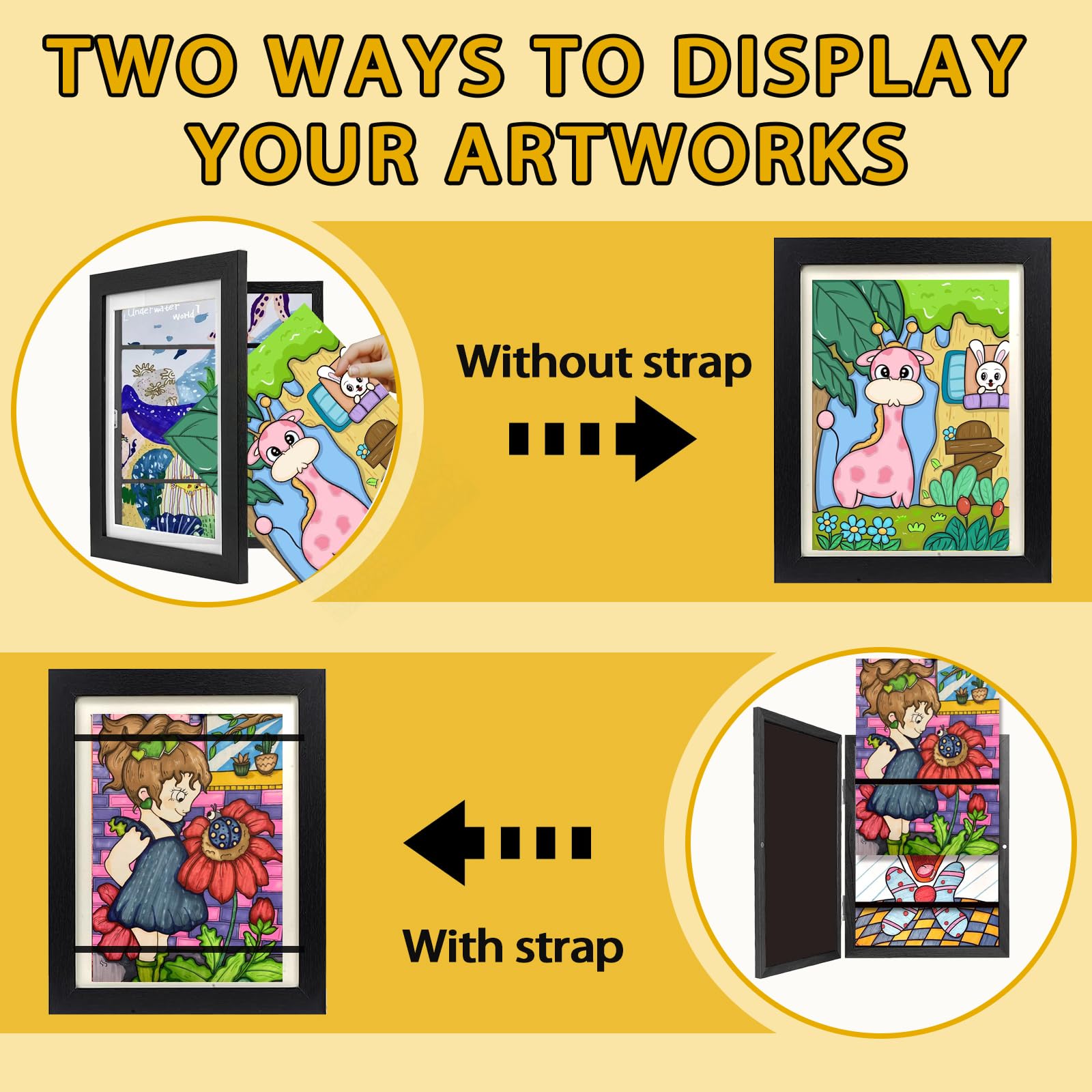 NXN-HOME [2-Pack] Kids Art Frames - Display 8.5x11 or 9x12 with Mat, 10x12.5 without Mat, Front Opening Changeable Kids Artwork Frames, Horizontal and Vertical Art Display for Kids Artwork, Drawing