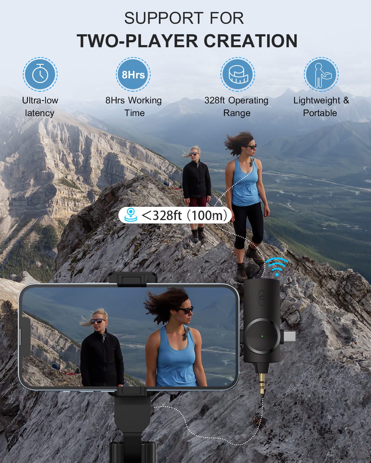 MILOUZ Dual Wireless Microphones for iPhone/Android Phone/Camera/Laptop, Wireless Lavalier Microphone for Video Recording Podcast YouTube TikTok Facebook, Plug-Play Mini Lapel Mic