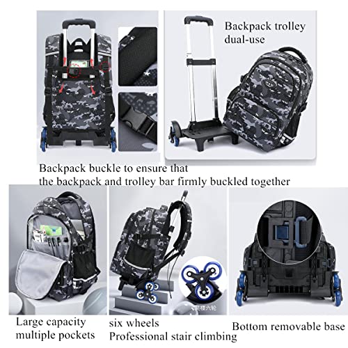 Mfikaryi Animal Prints Elemetary Rolling Backpack,Kids Wheeled School Book Bag,Casual Trolley Daypack for Boys