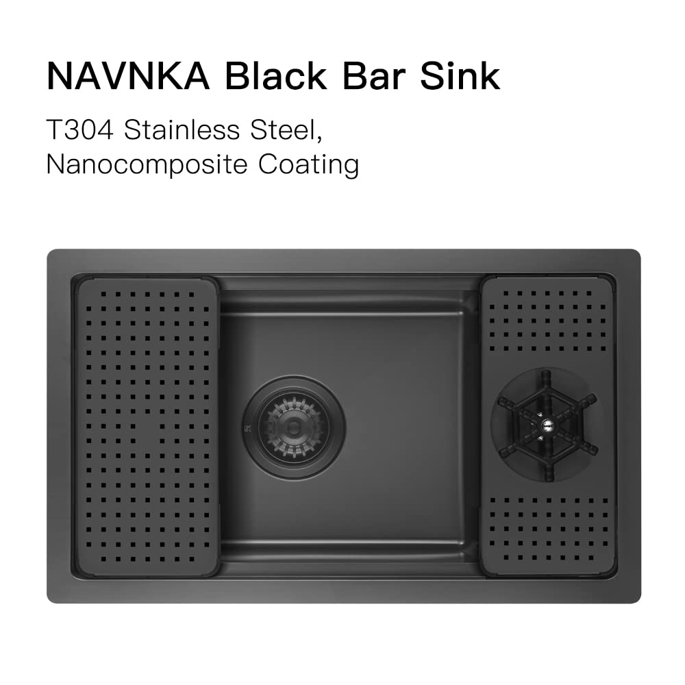 NAVNKA Black Bar Sink with Glass Rinser, 23inch Stainless Steel Small Bar Sink for Bar,Cafe,Restaurant.