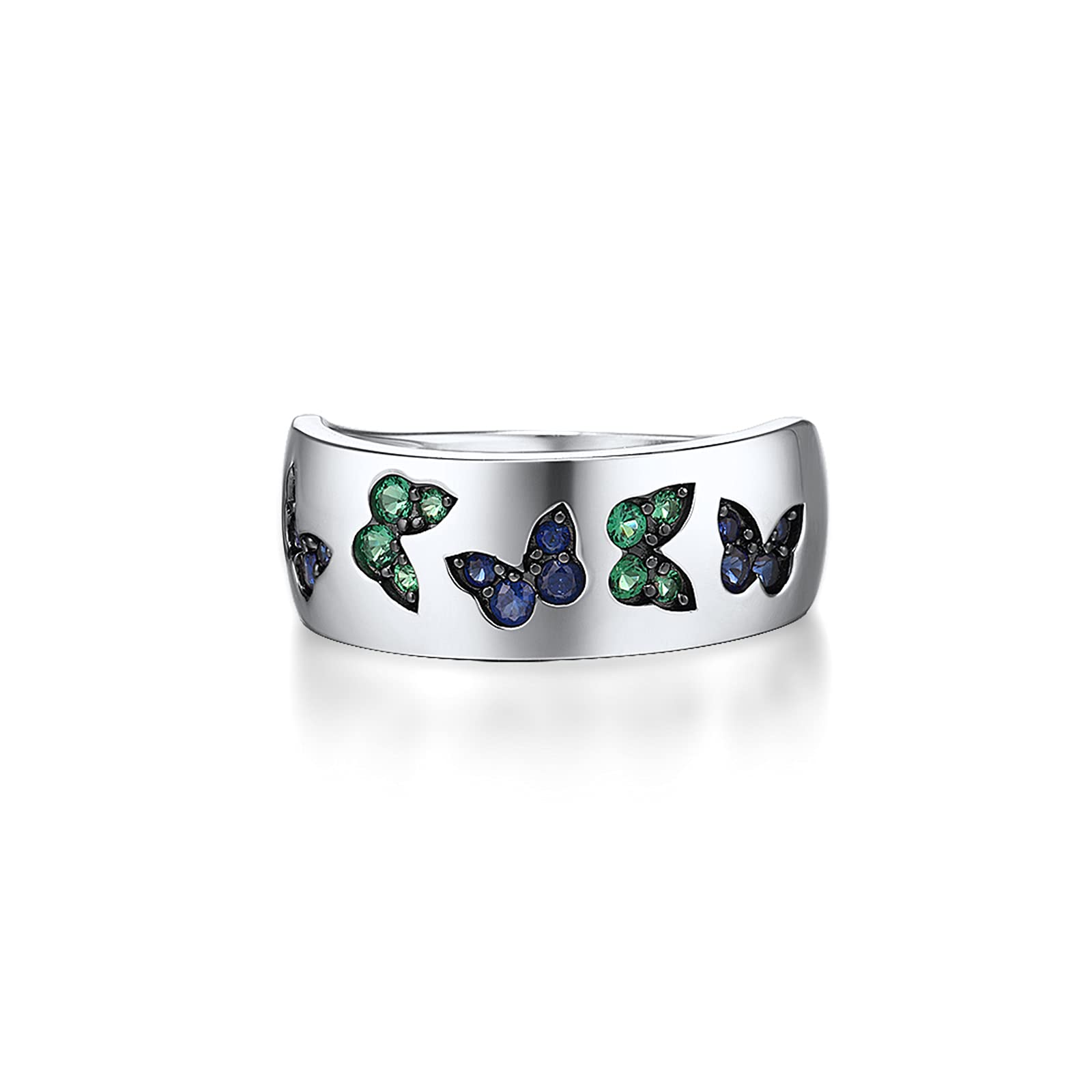 Santuzza 925 Sterling Silver Gemstone Butterfly Ring Created Sapphire Green Spinel Butterfly Band Ring for Women (7)