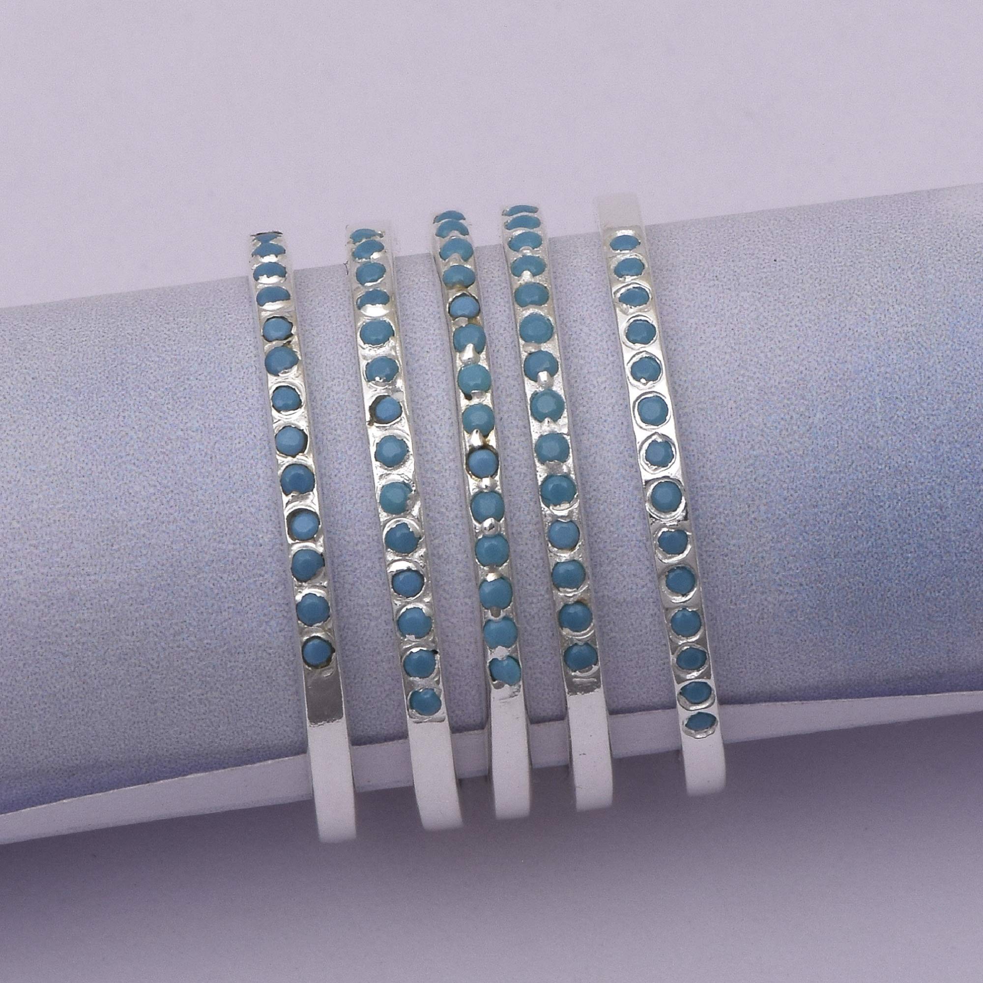 Shine Jewel 925 Sterling Silver 0.30 Ctw Round Shape Turquoise Gemstone Stackable Women Ring All Size (8)