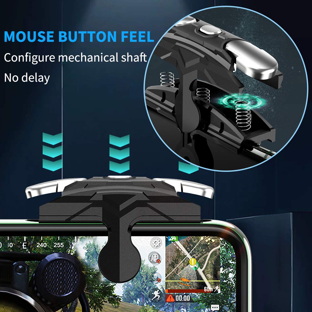 Newseego Mobile Game Controllers, [Quicker Response] Phone Trigger Key Mobile Shooter Aim & Fire Buttons Physical Joystick for Knives Out/PUBG/Rules of Survival L1R1 for iOS Android Phone, Black