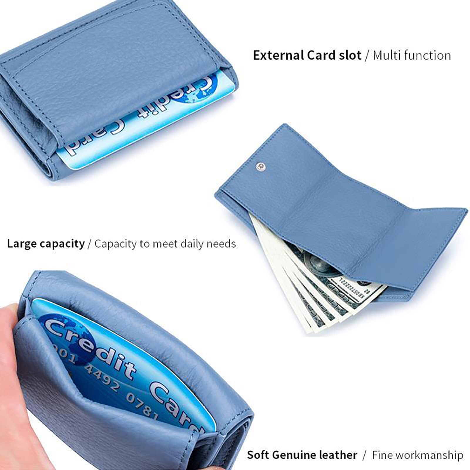 Women's Foldable Short Wallet, Handmade RFID Soft Leather Purse (10)