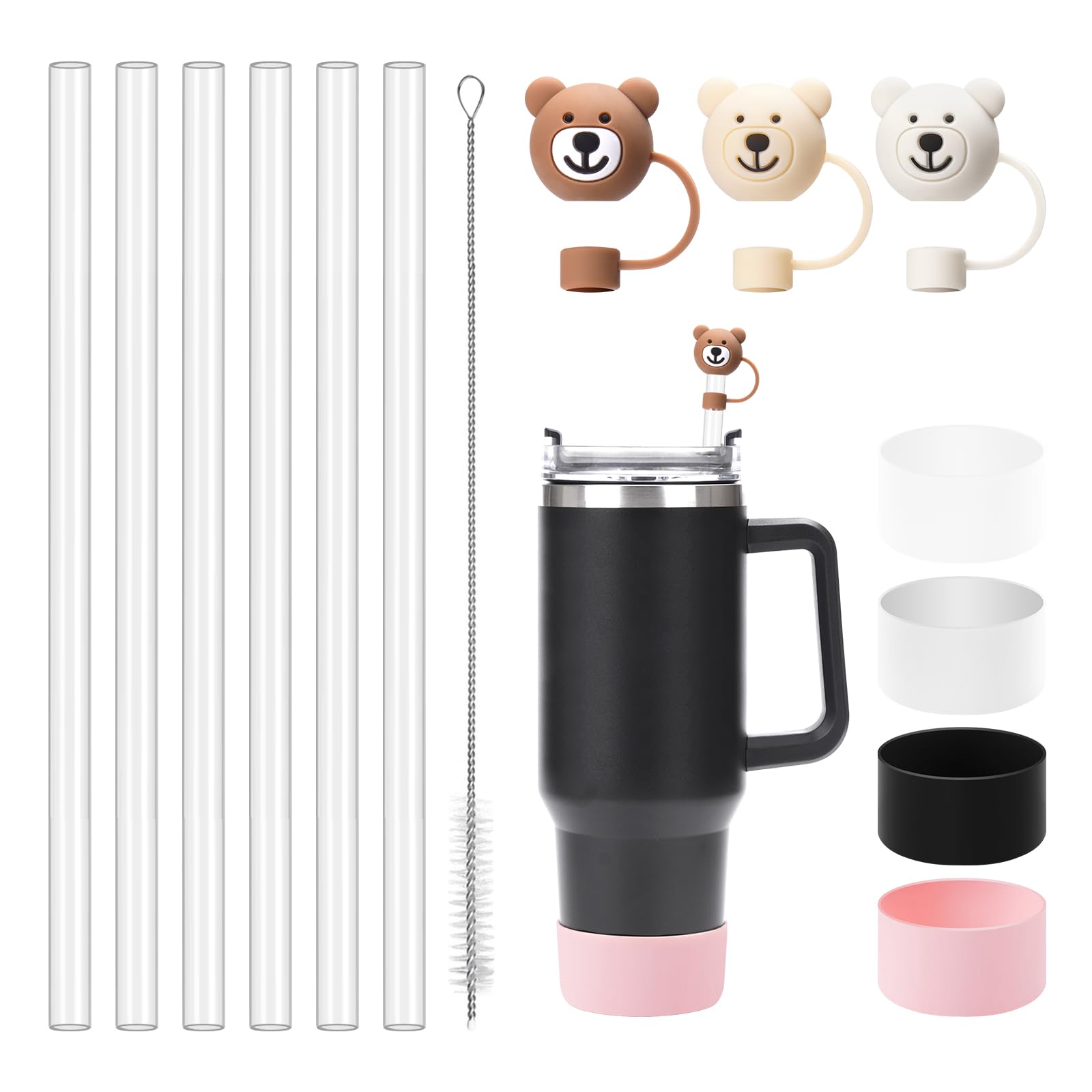 Rolitwils 13Pcs Stanley Cup Accessories, 6 Replacement Straws Compatible Stanley 40oz Tumbler with 3 Silicone Straw Covers Cap, 4 Silicone Protective Boot for Stanley Quencher Adventure Tumbler