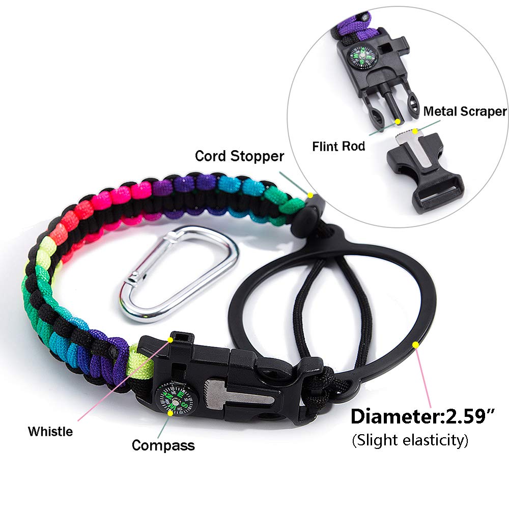 Paracord Holder Handle for Hydro Flask, Fit 12-64 oz Wide Mouth Bottles,Carrier Survival Strap Cord with Safety Ring and Carabiner(Green-Black)