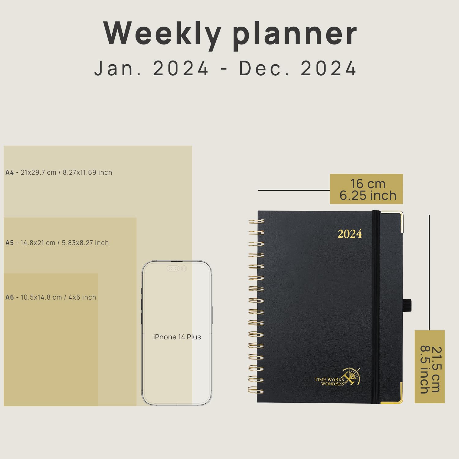POPRUN 2024 Planner Daily Weekly and Monthly 8.5'' x 6.25'' - Vertical Agenda 2024 with Hourly Schedule, Tabs & Calendars, Monthly Planner Spiral Bound Hardcover - Light Pink