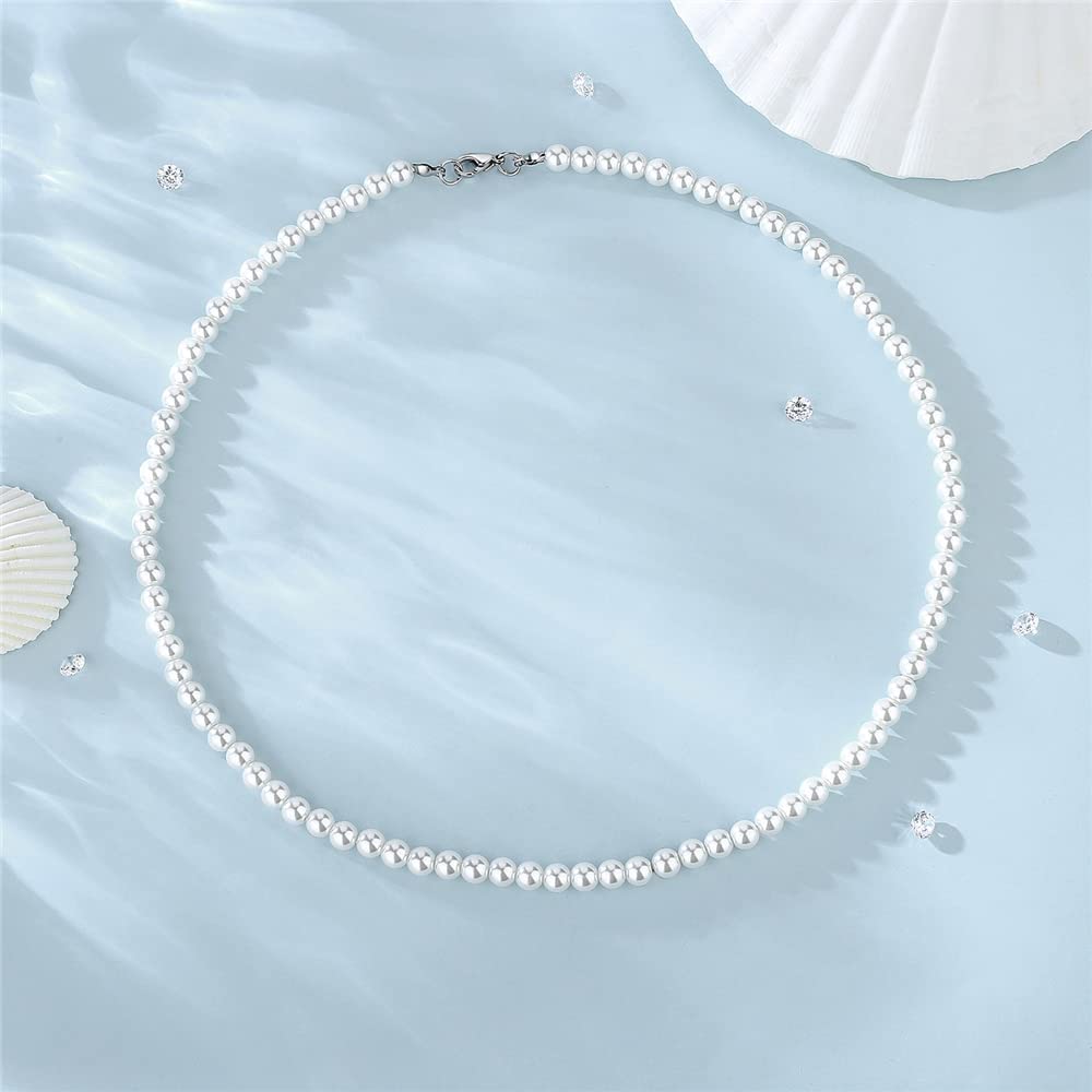 Pearl Necklace for Men,Pearl Necklaces for Women,6mm White Pearl Necklace Jewelry
