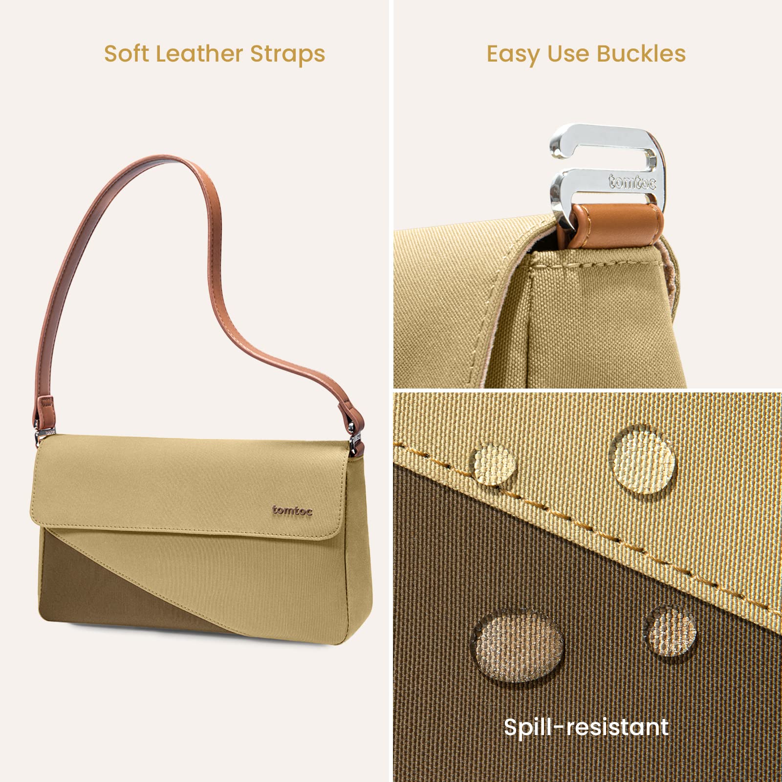 tomtoc Women Small Shoulder tote bag with 2 Removable Straps Underarm Crossbody Clutch Purse Handbag for Girl