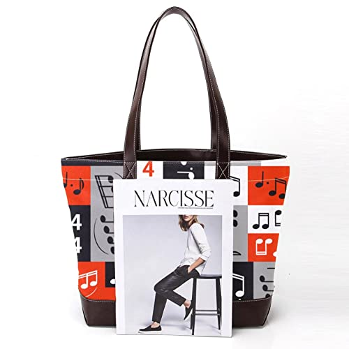 Women's Large Size Canvas Shoulder Bag Hobo Crossbody Handbag Casual Tote, Checkered Note Numbers