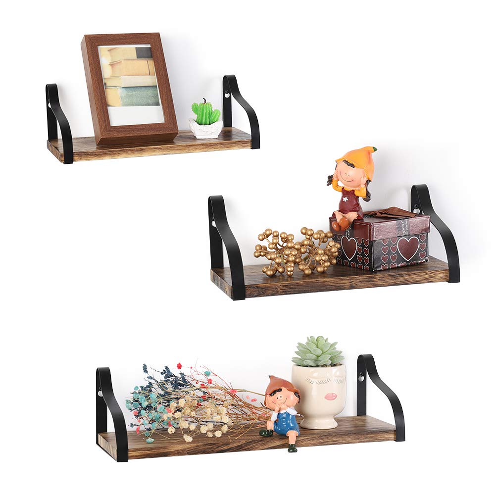 NEX Wall-Mounted Floating Shelves, Set of 3 Rustic Wood Wall Shelves for Living Room, Bedroom, Bathroom