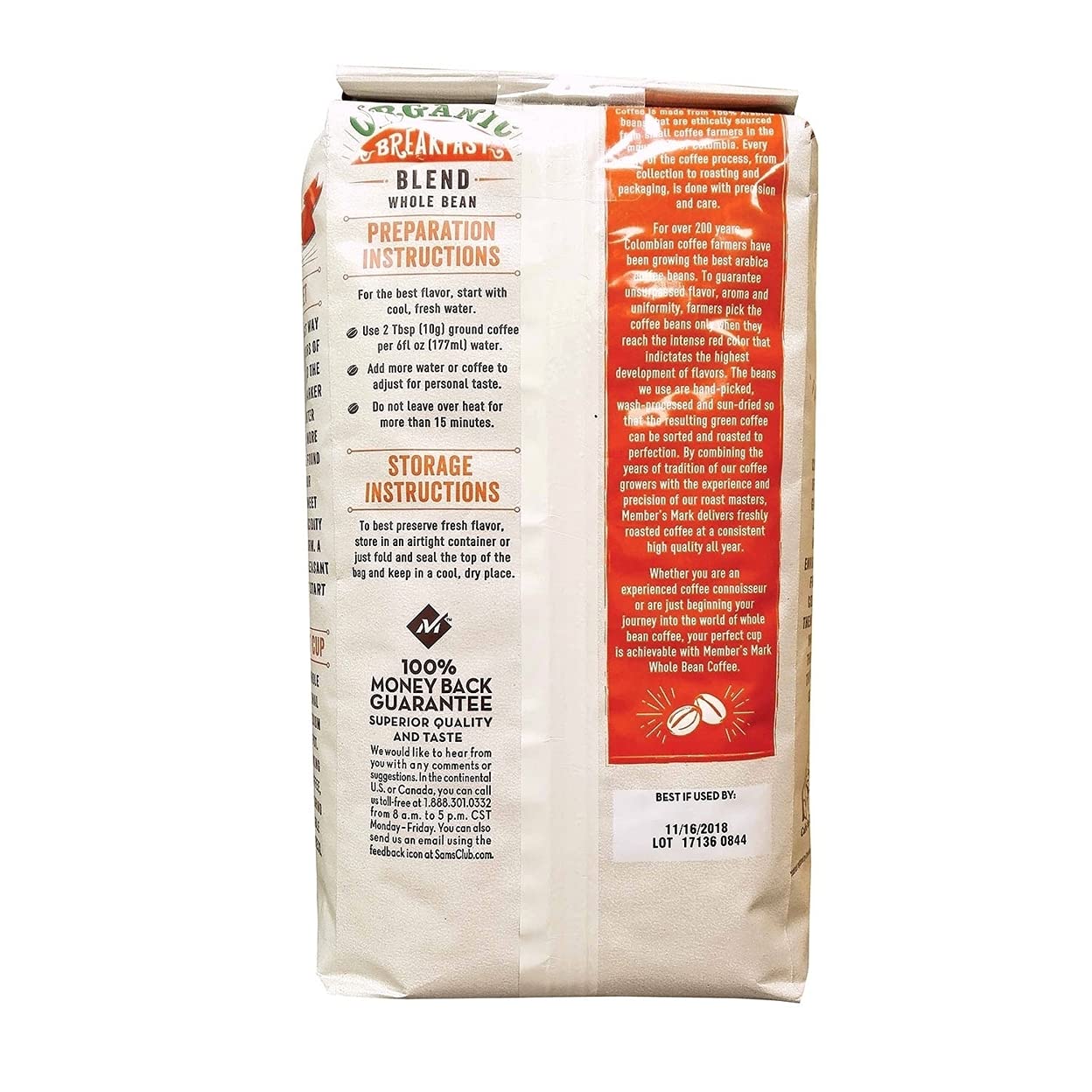 Member's Mark Organic Breakfast Blend Whole Bean Coffee (40 Ounce)