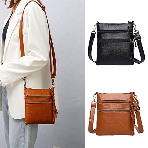 Women's Medium Zipper Pocket Crossbody Bag - Soft Leather Multifunctional Single Shoulder Bag for Outdoor Shopping
